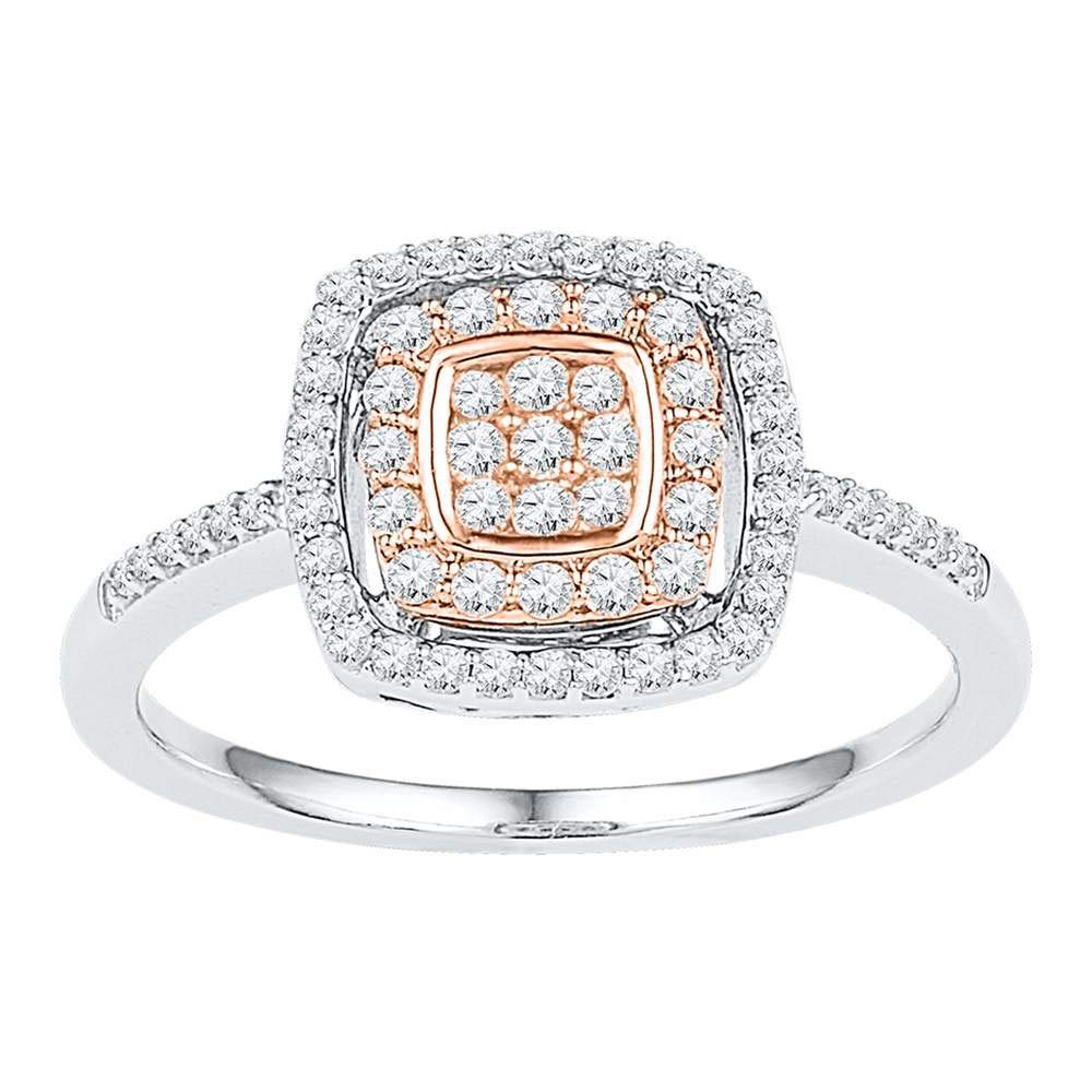 The Diamond Deal 10kt White Rose-tone Gold Womens Round Diamond Square Frame Cluster Ring 3/8 Cttw