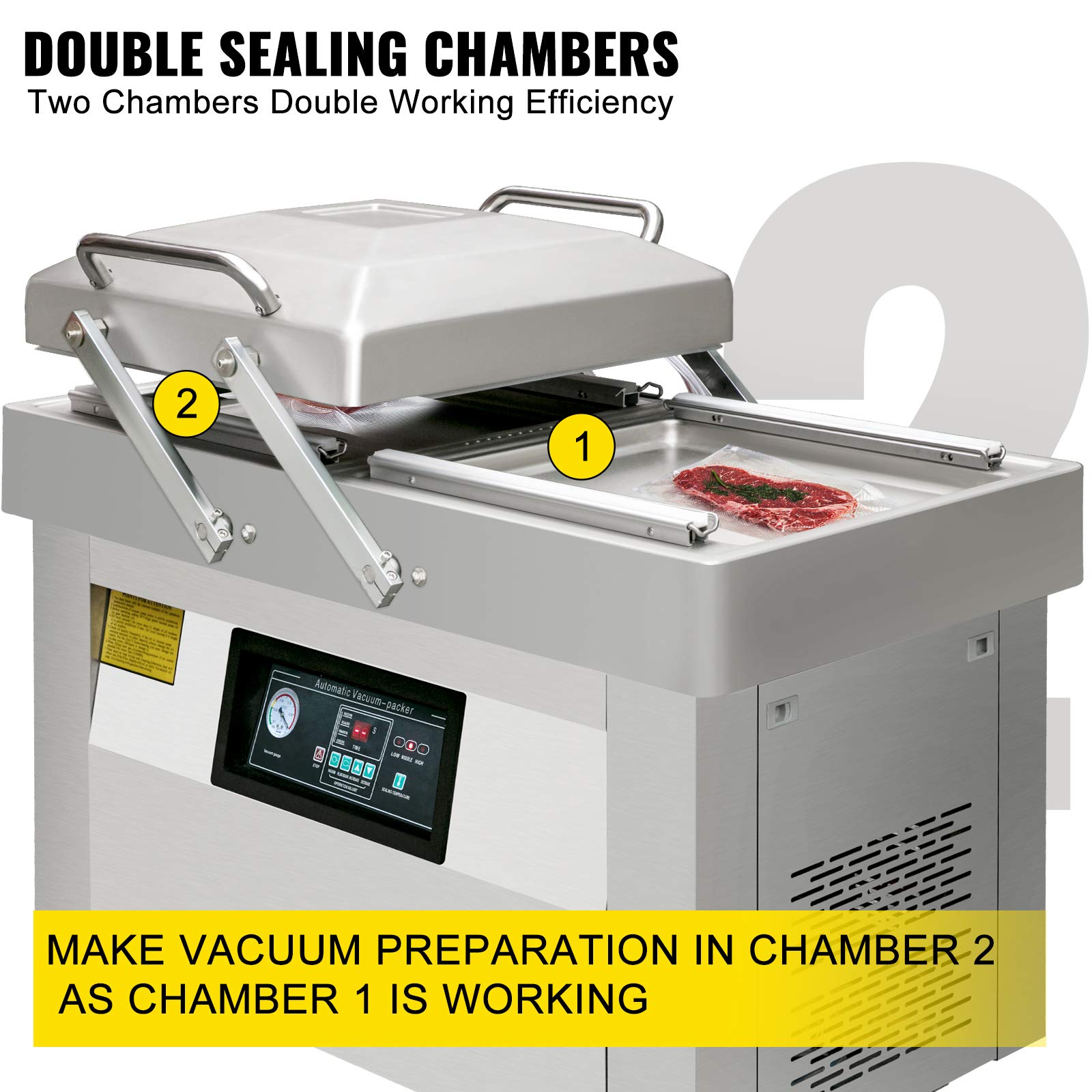 VEVOR Double Chamber Vacuum Packaging Machine, 24"x18" Chamber Vacuum Sealer Machine, Vacuum Sealer Sealing Machine with Modern Control Panel for Food Preservation, Home, Commercial Using