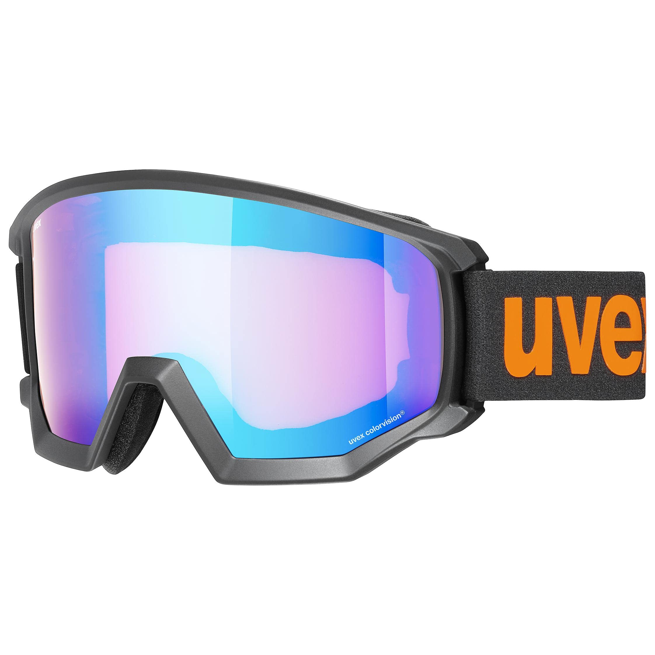 uvex athletic CV, lunettes de ski Adulte unisexe, black mat/blue-orange, one size