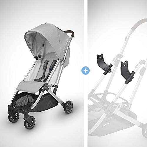 UPPAbaby MINU Stroller-Devin(Light Grey Melange/Silver/Chestnut Leather)+MINU Infant Car Seat Adapter for MESA