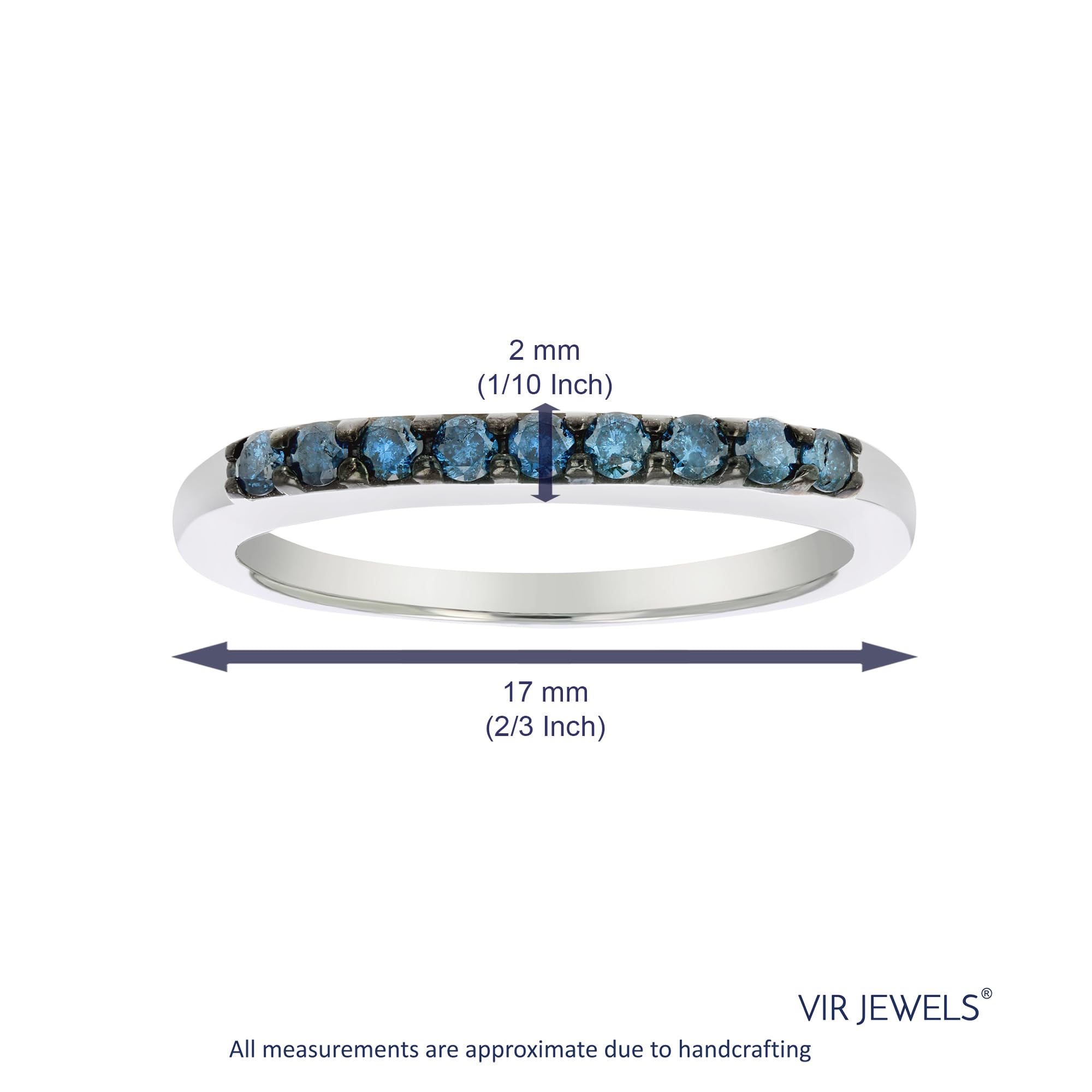 Vir Jewels 1/4 cttw Blue Diamond Ring Wedding Band .925 Sterling Silver Prong Set Round Size 8