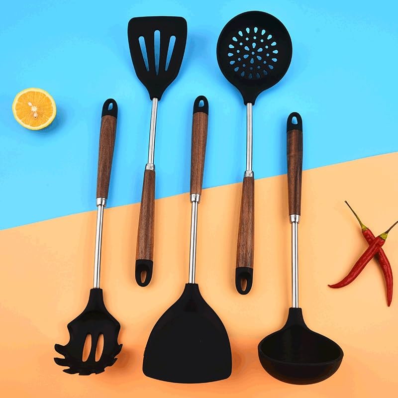 SLEEVY Heat Resistant Silicone Kitchenware Cooking Utensils Set Colander Frying Shovel Soup Spoon Kit