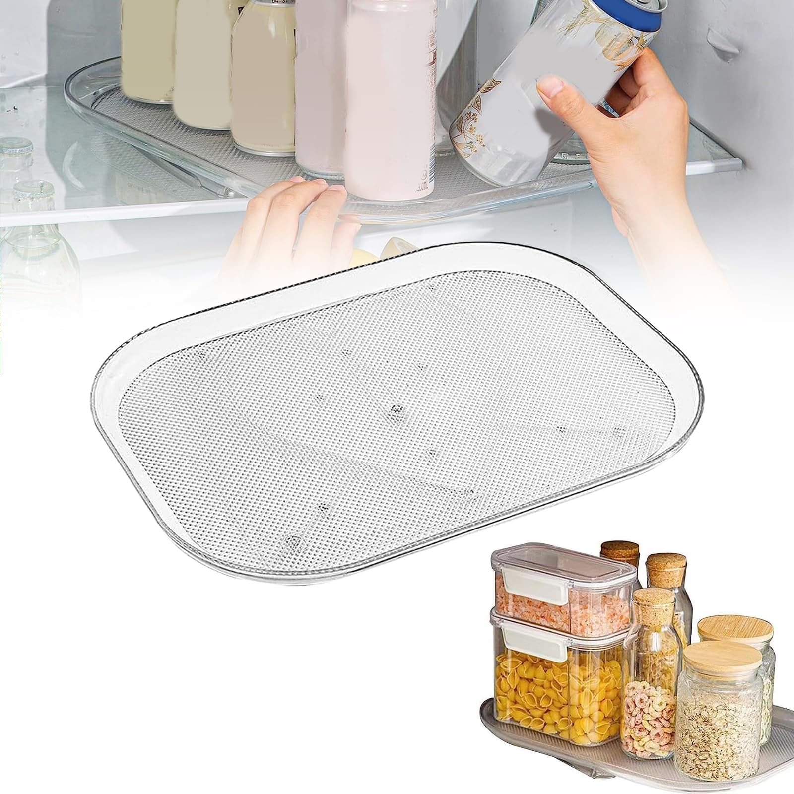 TopHand Square Lazy Susan for Refrigerator, Clear Rotating Lazy Susan Turntable Organizer for Refrigerator, Home Rotating Storage Rack for Kitchen, Cabinet, Bathroom, Bedroom (13.78 X 10.24 in)