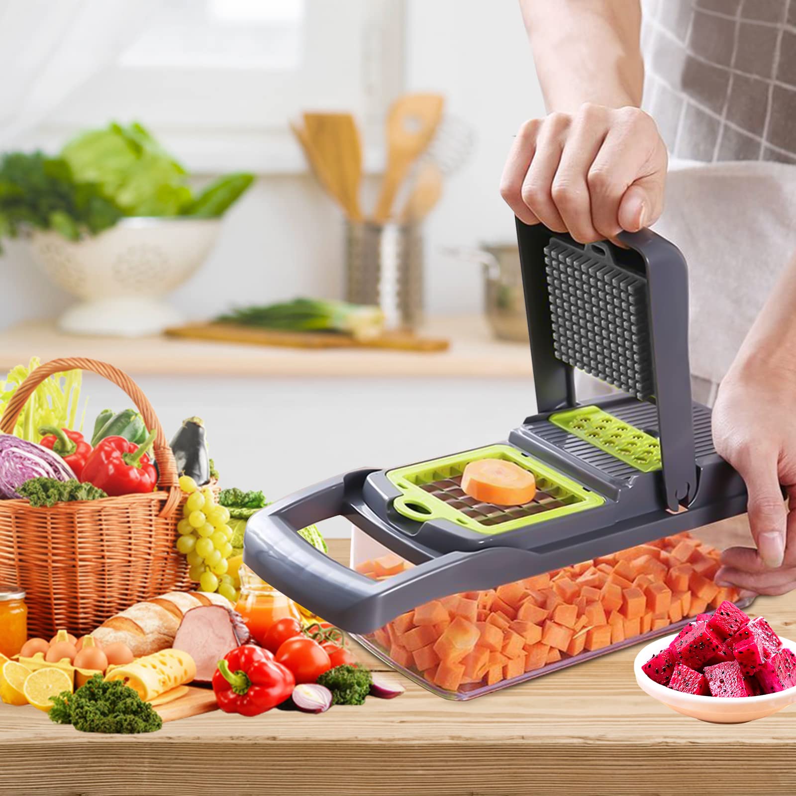 Upgrade 14-in-1 Large and Safe Chopper Vegetable Cutter,Onion Chopper,Veggie Chopper,Chopper,Food Chopper,Food Chopper Manual Hand,Vegetable Slicer,Vegetable Chopper,Kitchen Gadgets,Vegetable Cutter