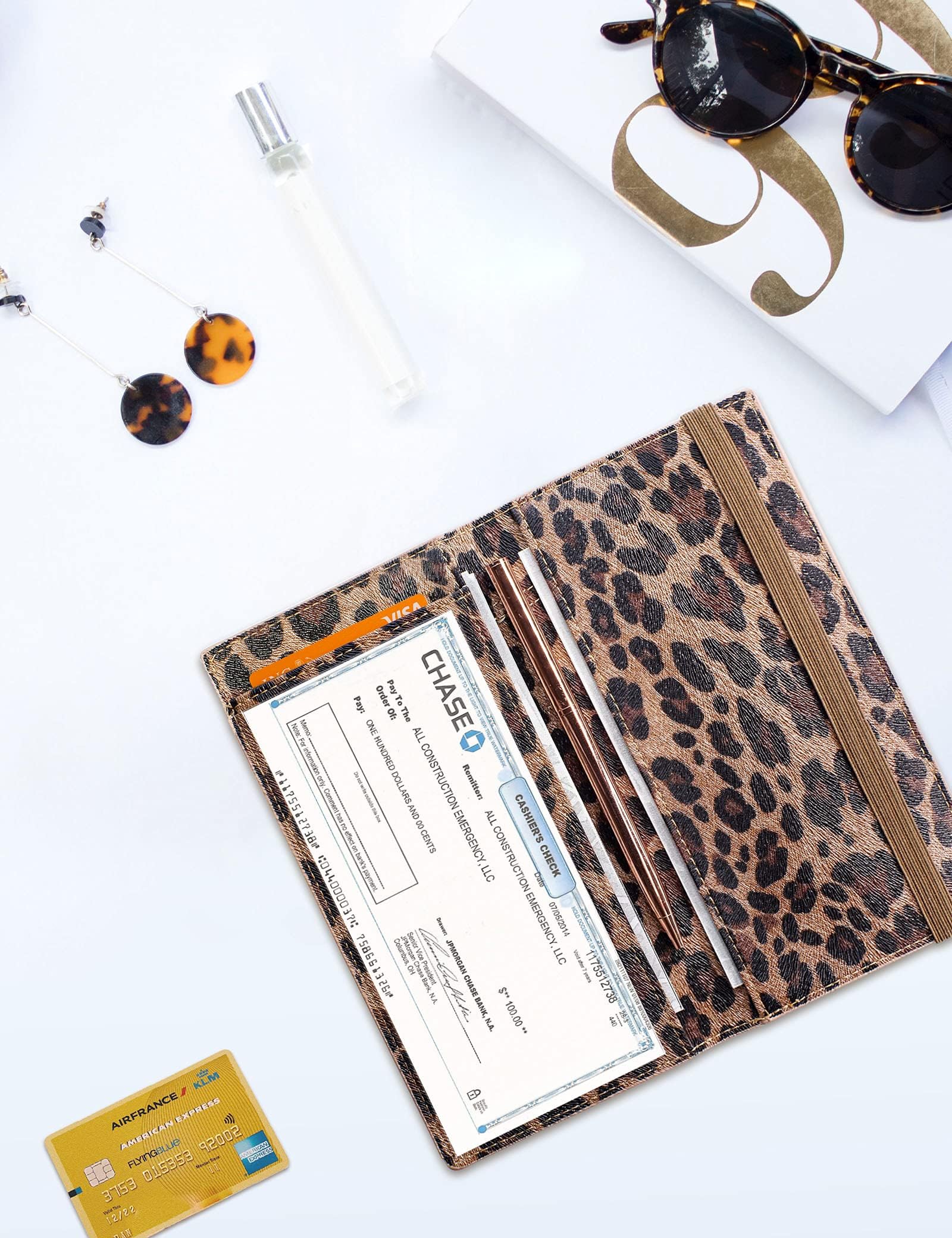 Zreal Checkbook Cover for Men & Women, Premium Vegan Leather Checkbook Holder Slim Wallets for Top & Side Tear Duplicate Checks with RFID Blocking (Dark Leopard)