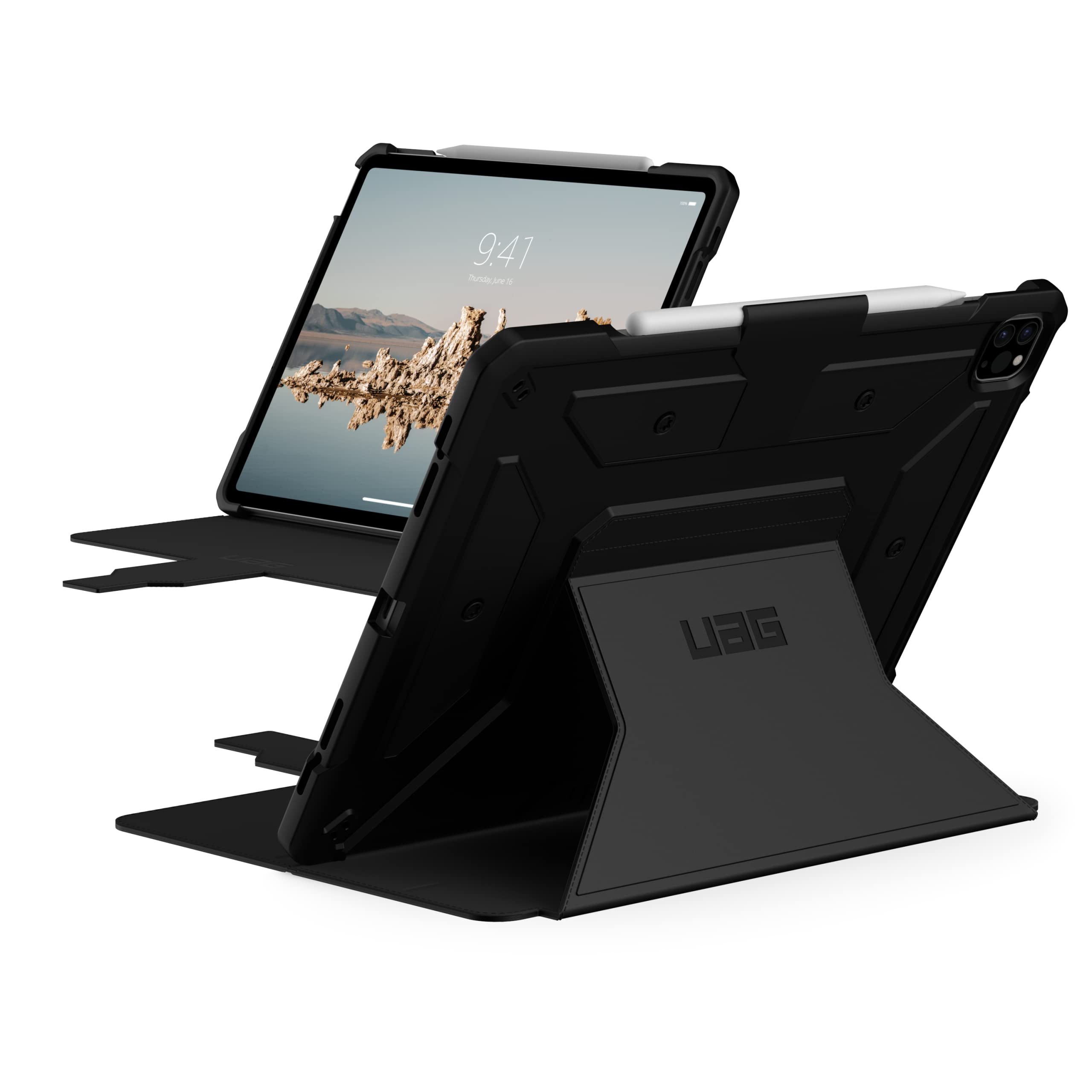 UAG iPad Pro 12.9" (6th Gen 2022, 5th Gen 2021) Case Black Metropolis SE Rugged Smooth Exterior Material Heavy Duty Folio Stand Protective Cover, by URBAN ARMOR GEAR