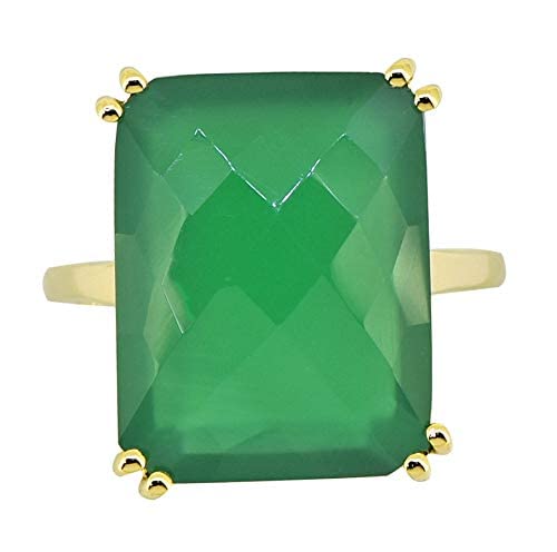 YoTreasure Green Onyx 18kt Gold Over Silver Solitaire Engagement Double Prong Ring For Women