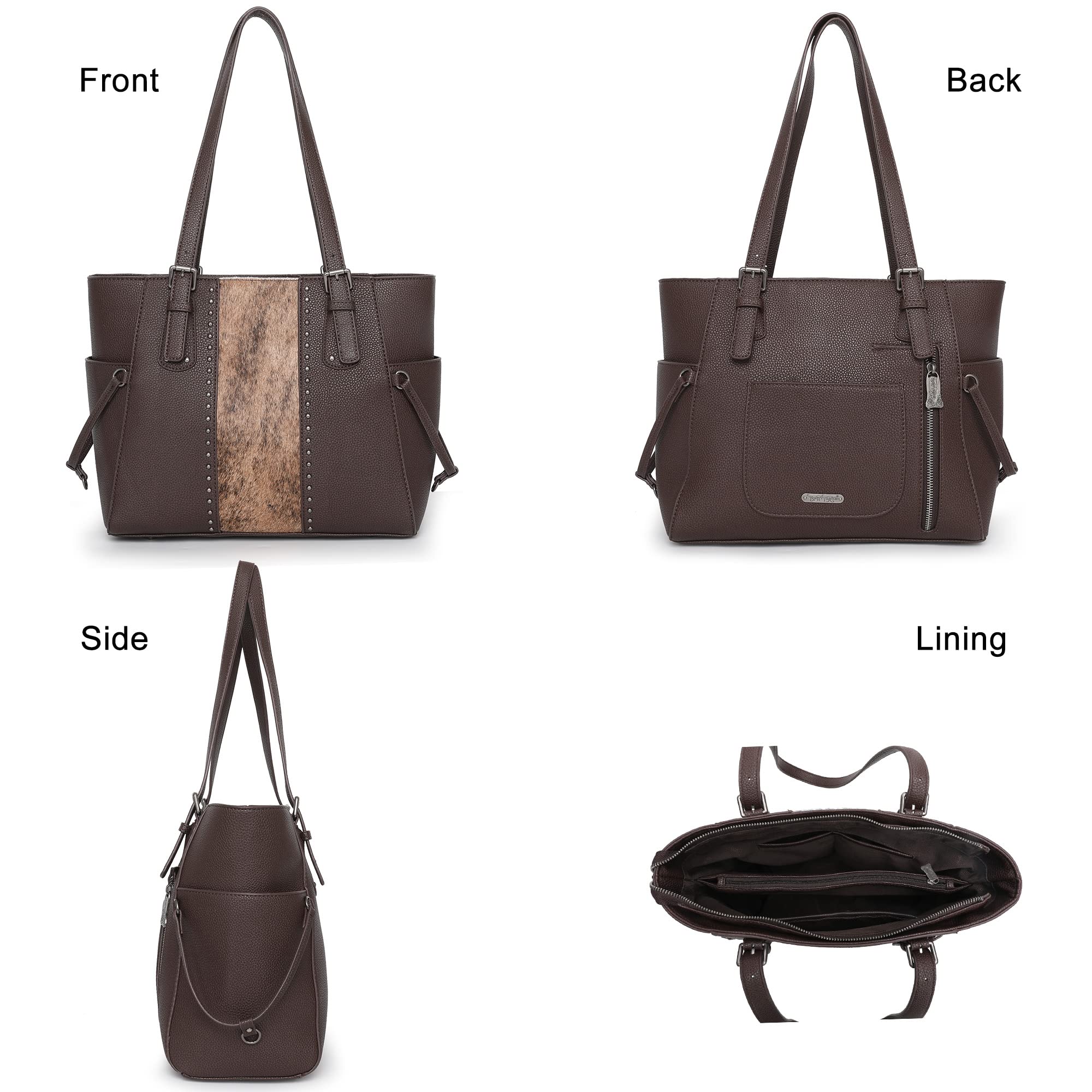 Women's Concealed Carry Cowhide Leather Tote Western Large Shoulder Handbags and Purses with Studs TR132G-8317CF