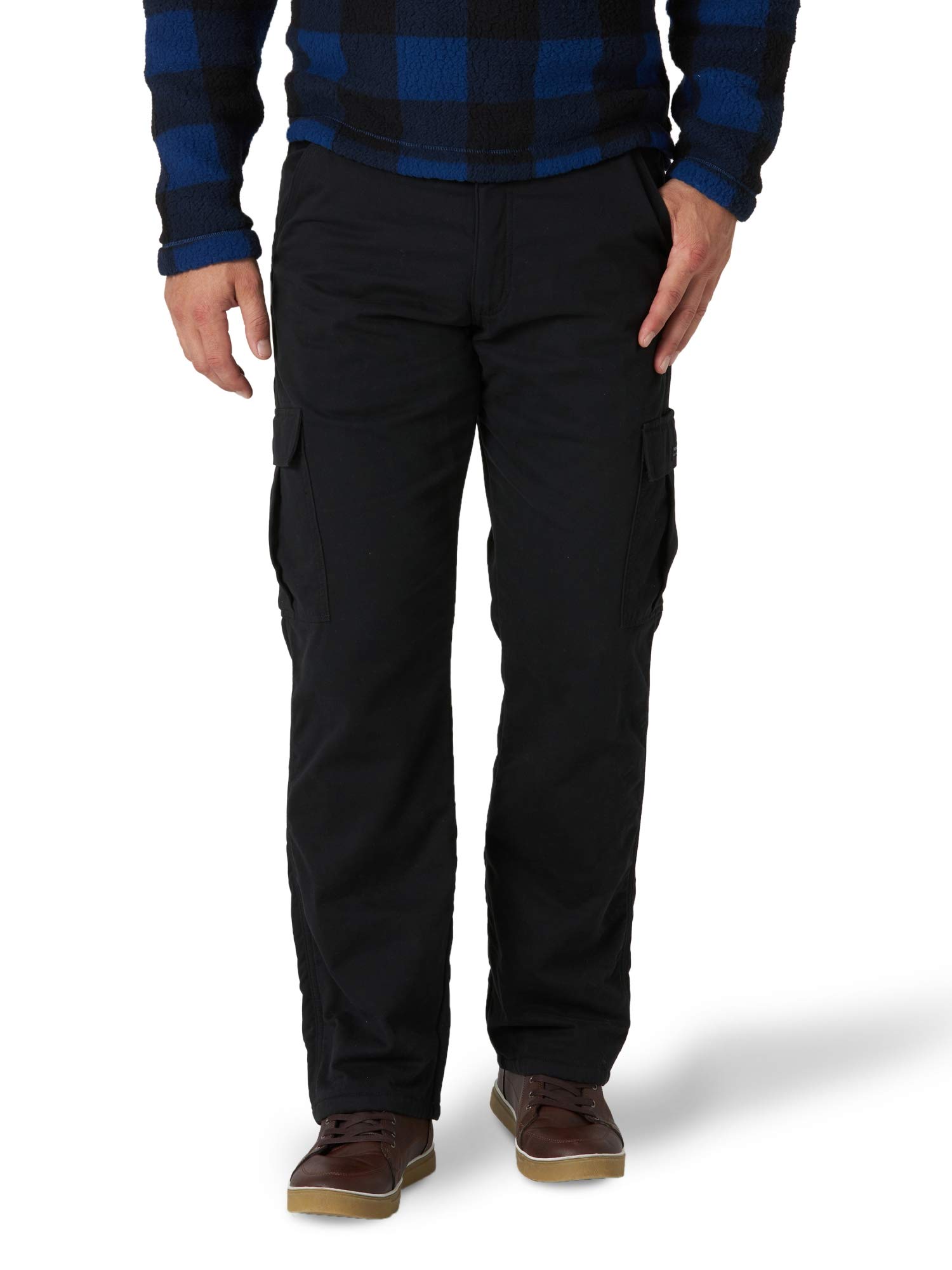 Wrangler Authentics Men's Fleece Lined Cargo Pant, Black Twill, 40W x 32L