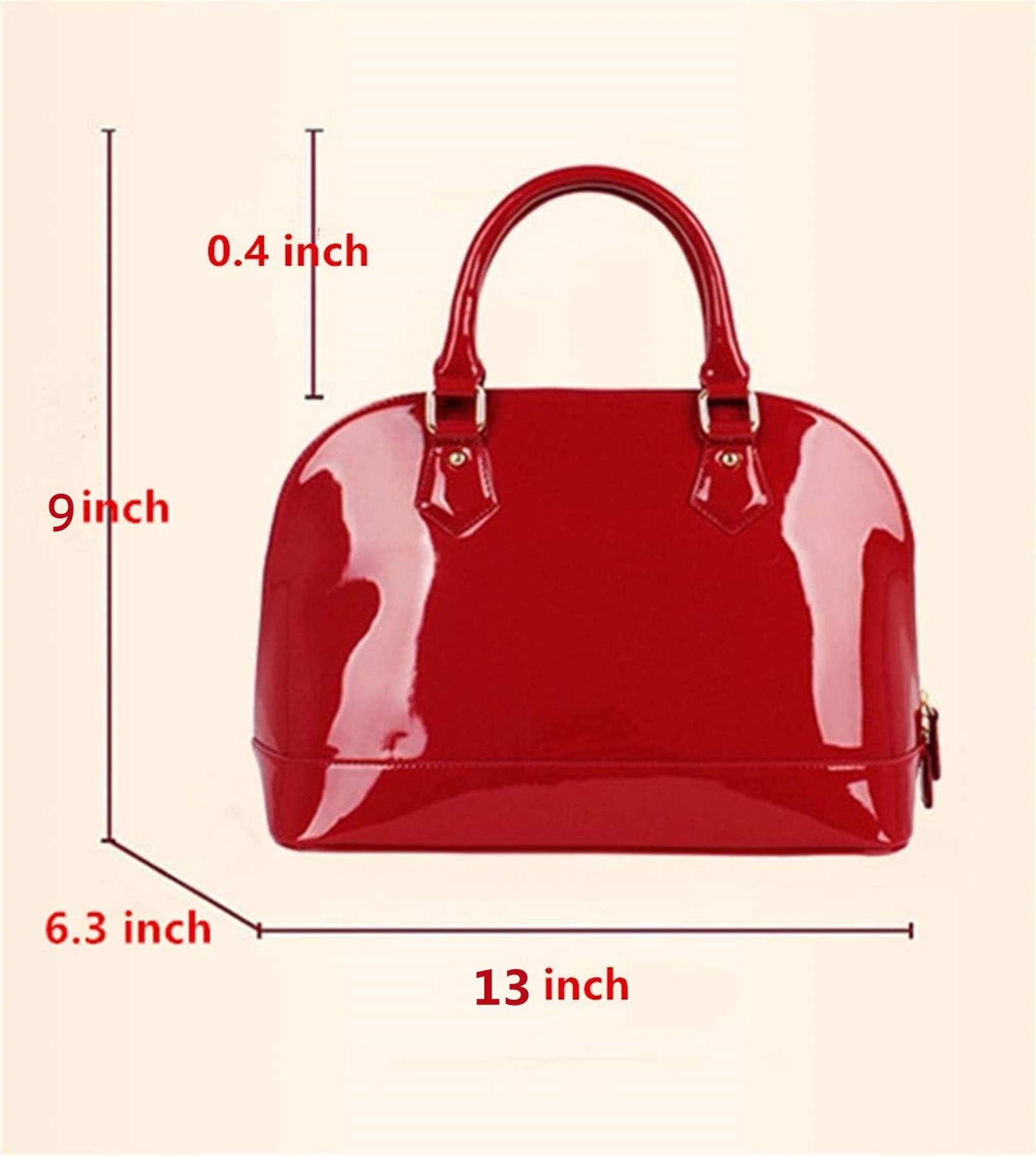 Womens Patent Leather Zip-Around Classic Dome Satchel Top-Handle Handbags Purses Shell Bag Black