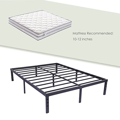 RYR 14 Inch Bed Frame Full Size Metal Platform Bed Frame, Heavy Duty Steel Slat Support, No Box Spring Needed & Noise Free, Easy Assembly, Black