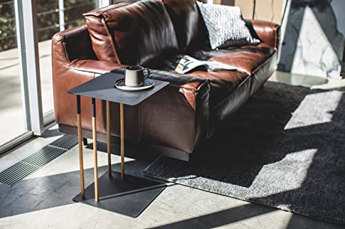 YAMAZAKI Home Metal and Wood Sliding Sofa C End Coffee Tray Laptop Desk, Modern Bedside Or Living Room Small Accent Table | Steel, One Size, Black