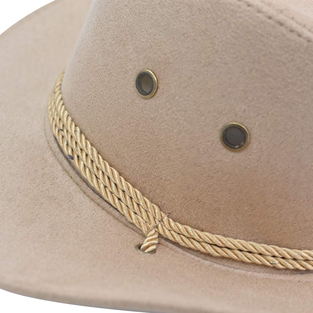 Yosang Adult Western Suede Hat Cowboy Outdoorsman Hat Travelling Summer Cap Brown