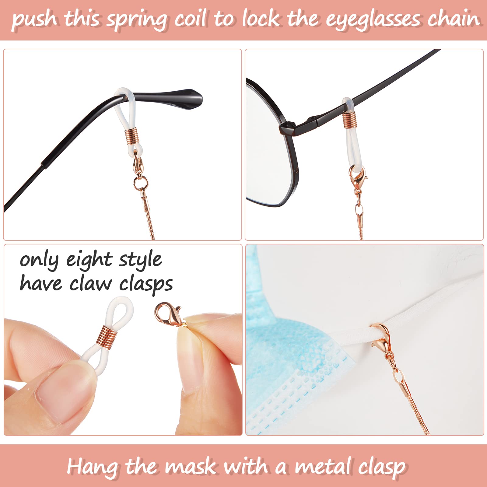 Weewooday 12 Pieces Eyeglasses Chains Beaded Sunglasses Strap Holder Elegant Necklace Holder Chain for Women(Rose Gold, Silver)