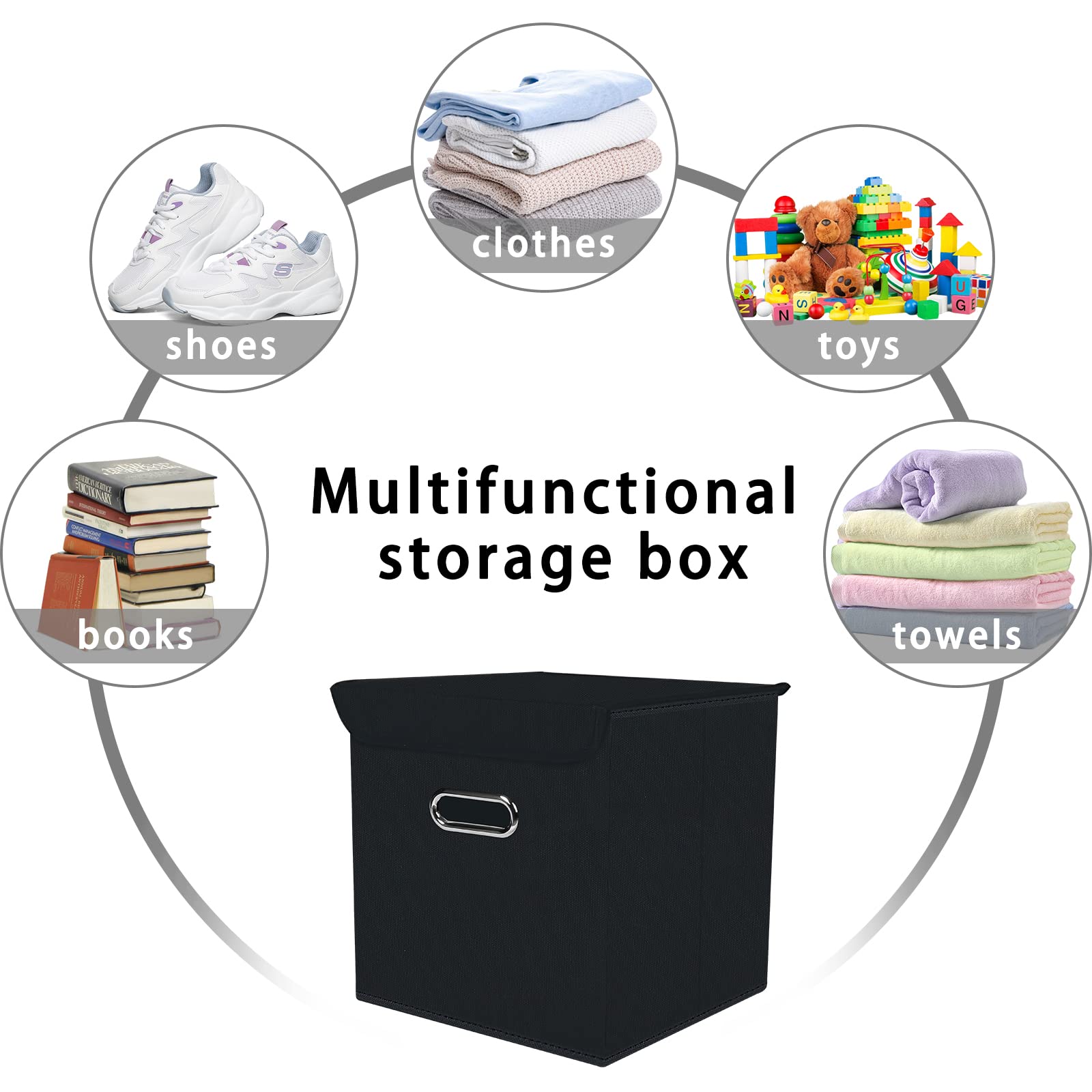 Yunkeeper Collapsible Storage Bins with Lids,Fabric Cube Storage Organizer With Handles,For Clothes Storage,Home, Nursery,Closet Office Basket,3 Pack,(Black