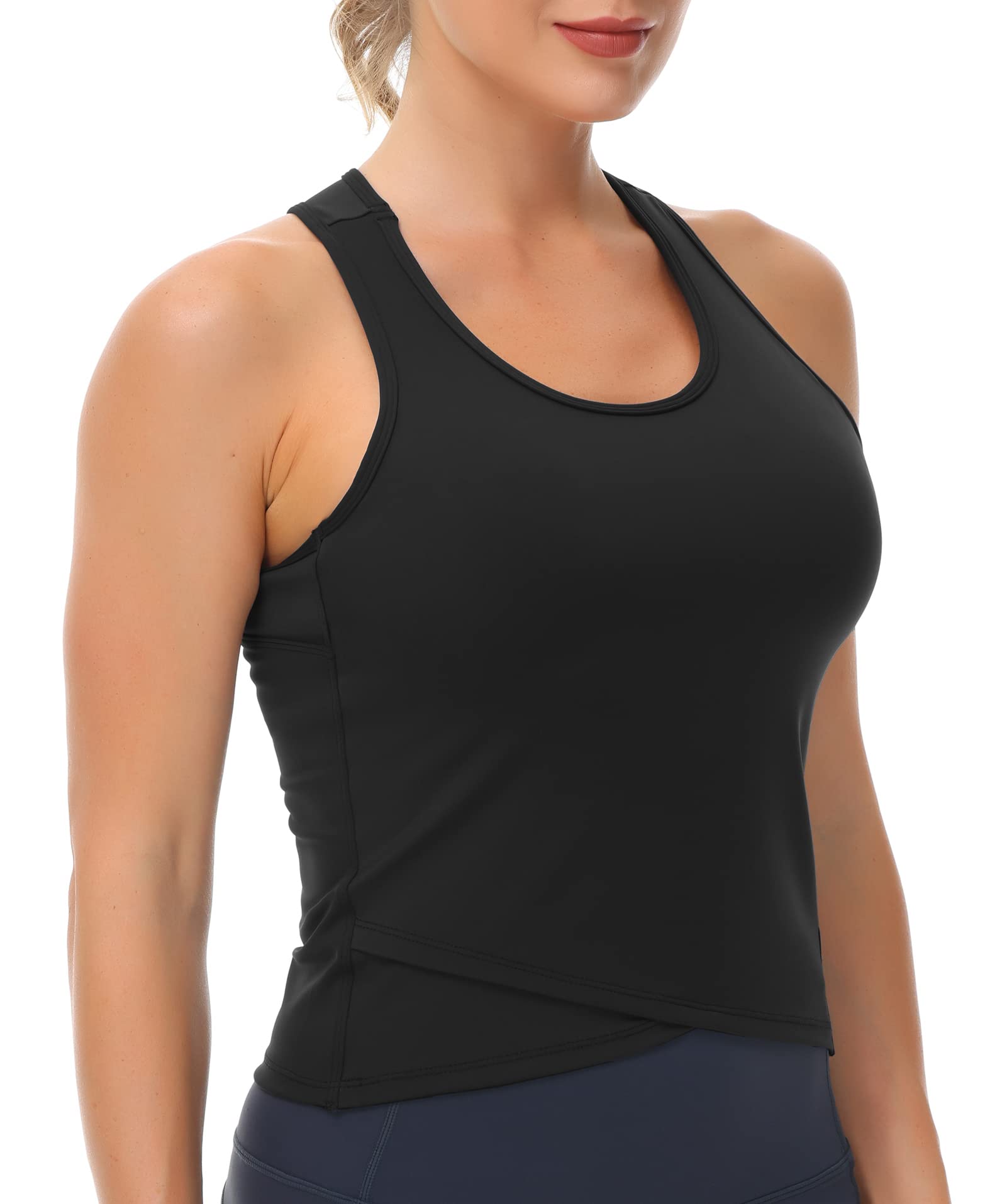 Women’s Racerback Workout Tank Tops with Built in Bra Sleeveless Running Yoga Shirts Slim Fit (X-Small, Black)