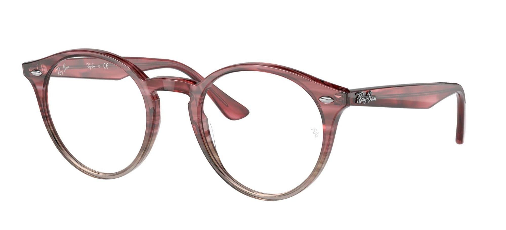 Ray-Ban RX2180V Round Prescription Eyeglass Frames, Transparent Light Brown/Demo Lens, 49 mm