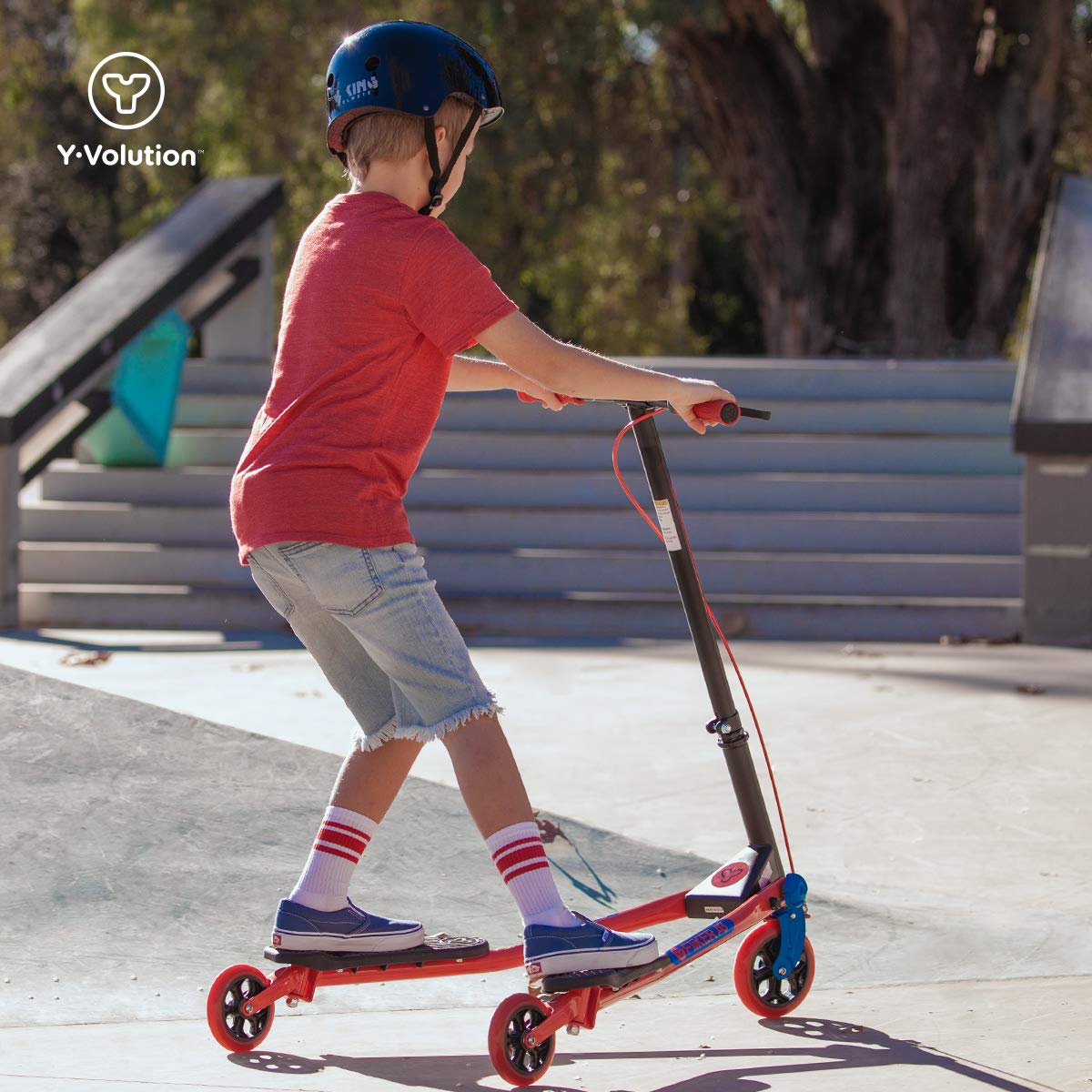 Yvolution Y Fliker Air A3 Scooter 3 Wheels Foldale Wiggle Scooter Self-Propelling Drifting Scooter for Boys and Girls Age 7+ Years (Red), Medium