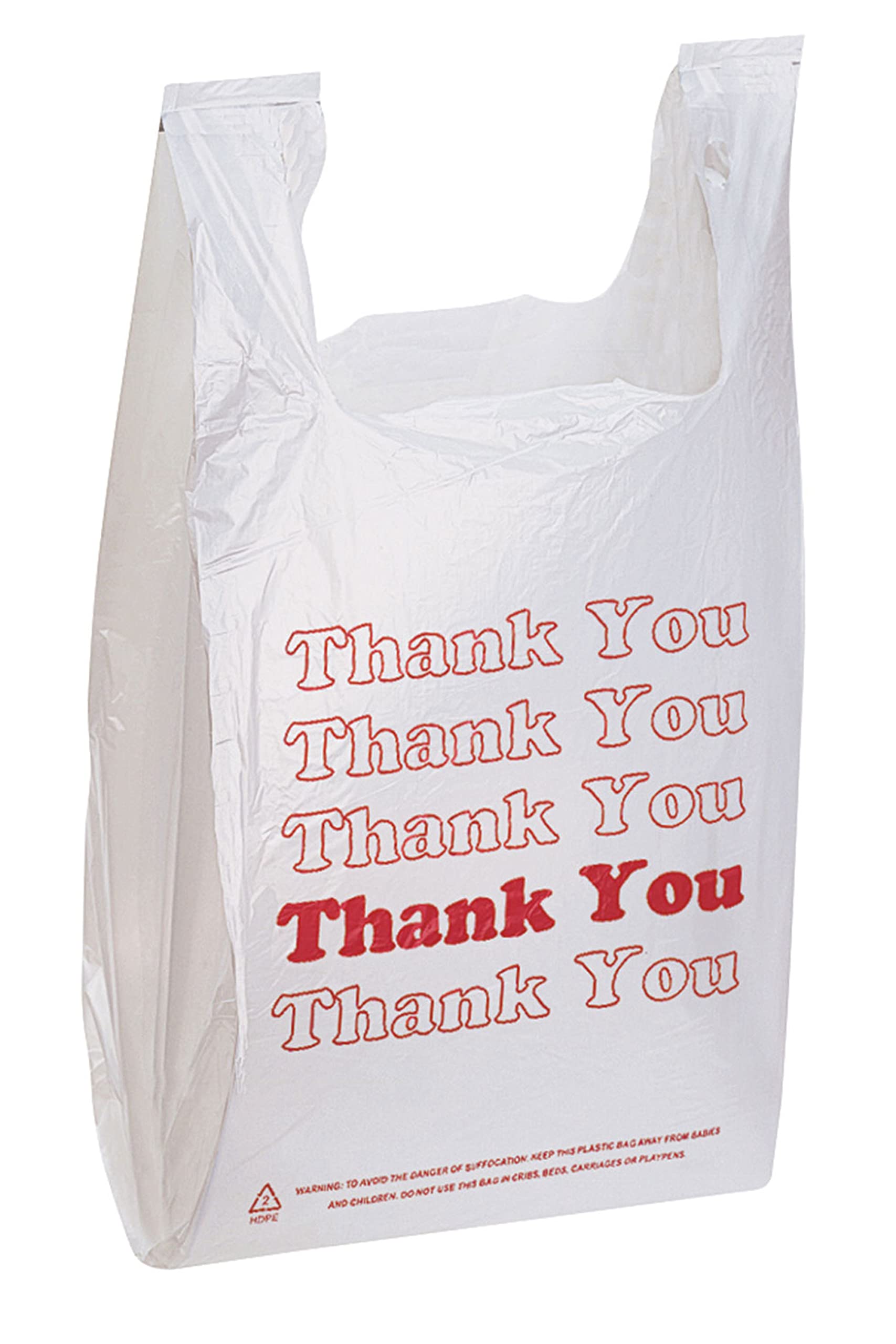SSWBasics White Thank You Bags Case of 1000-11 ½” x 6" x 21" - Thickness .48mil HDPE- Standard Supermarket Size, Perfect for Grocery, Retail, Convenience Stores, Take-Out and Home Use