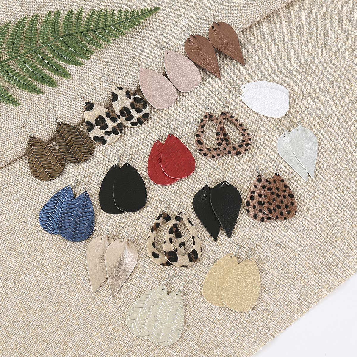 Wremily 16 Pairs Leather Earrings for Women Teardrop Leaf Leopard Print Drop Earrings Lightweight Dangle Earrings Set