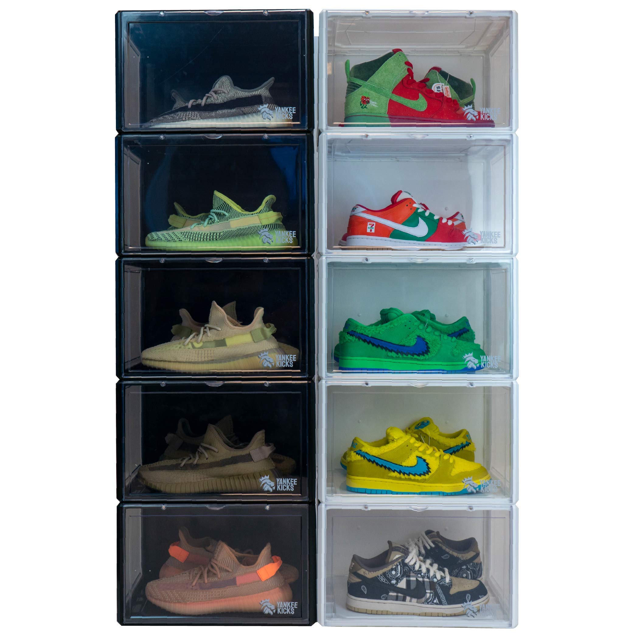 Yankeekicks Premium Shoe Storage Containers (10 Pack), Shoe Box Organizer For Sneakers, Fit Up To Mens Size 17.0 US, Black