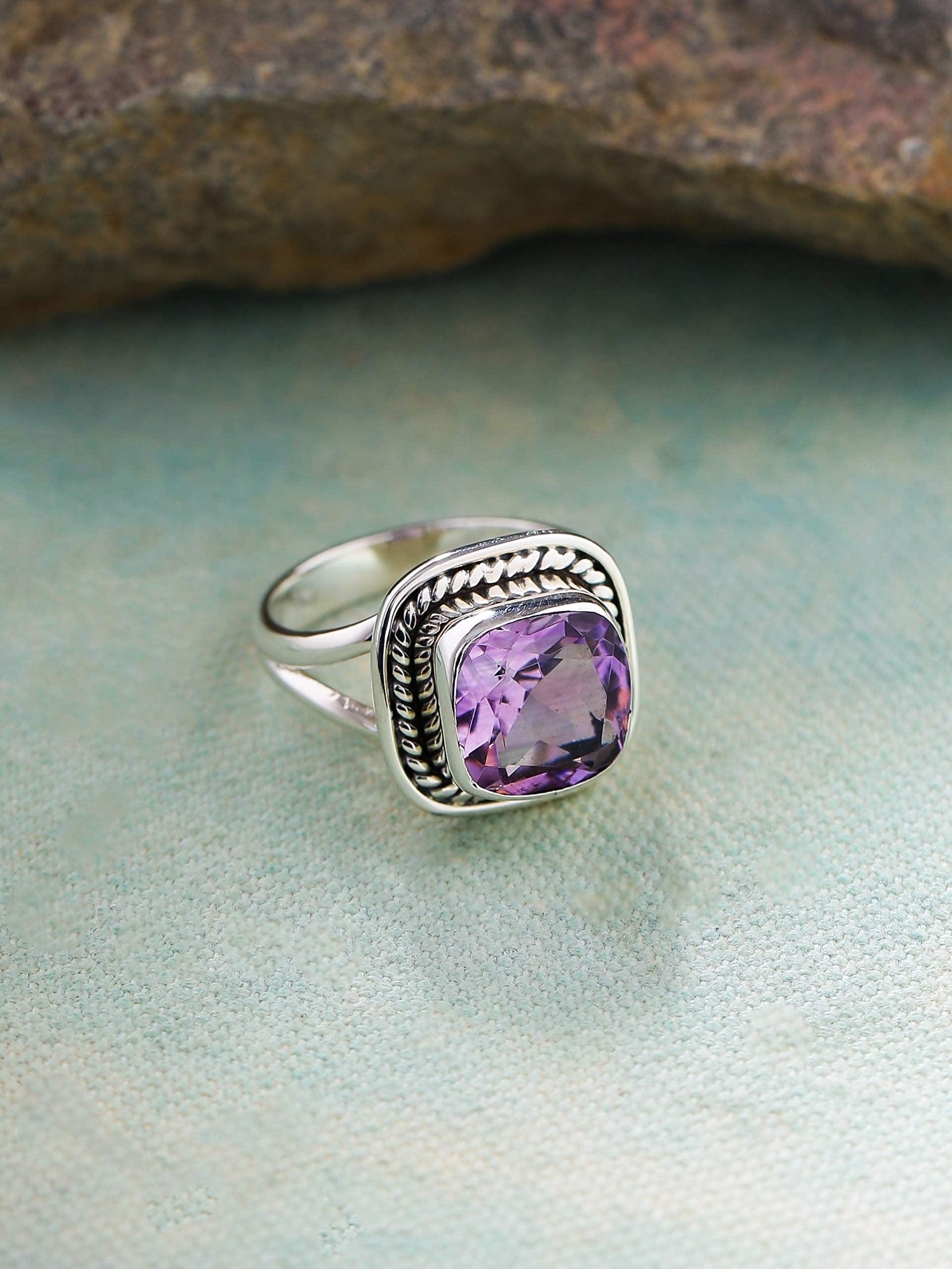 YoTreasure 10 MM Amethyst .925 Sterling Silver Solitaire Ring