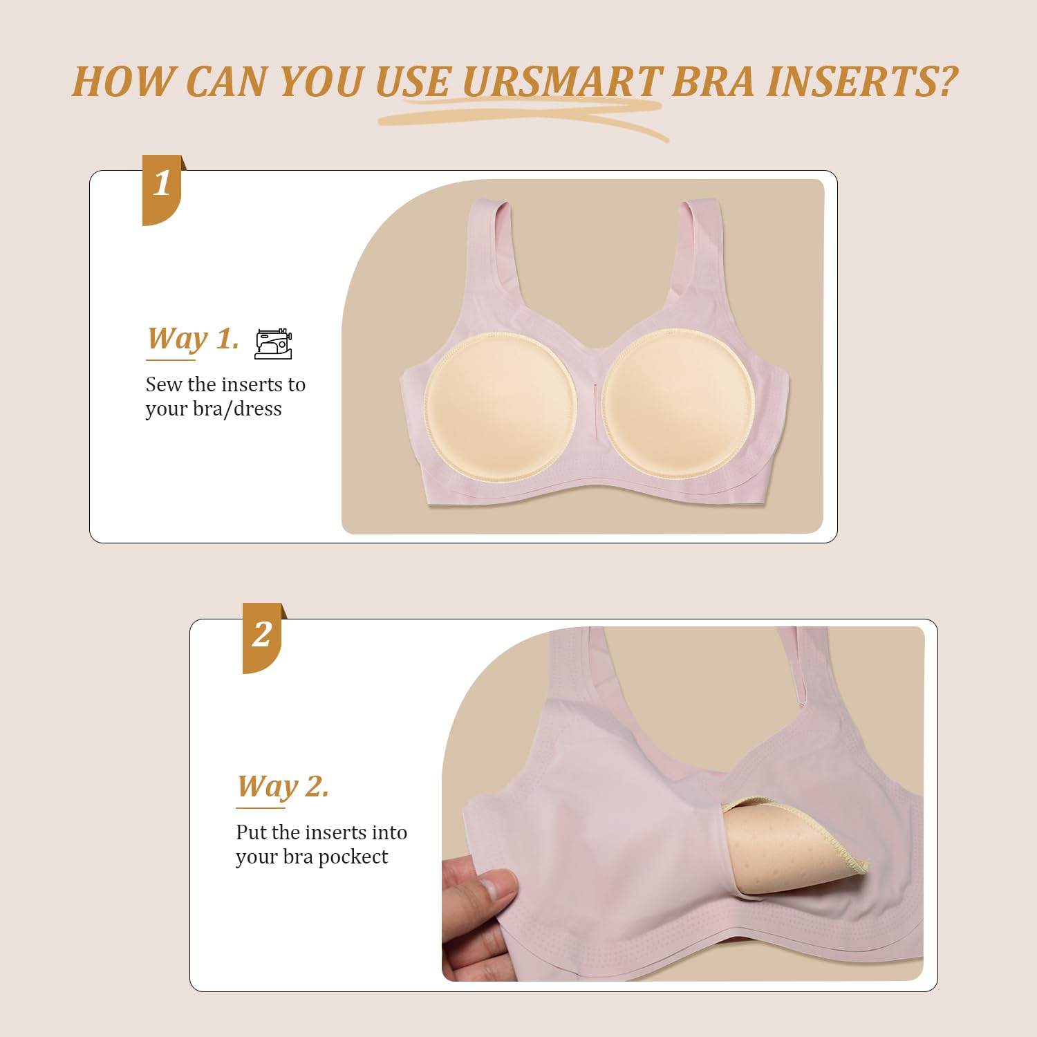 URSMART 6 Pairs Round Bra Inserts Pads, Removable and washable Bra Cups Inserts for Bikinis Top Swimsuit Sport Bra (A/B Beige)