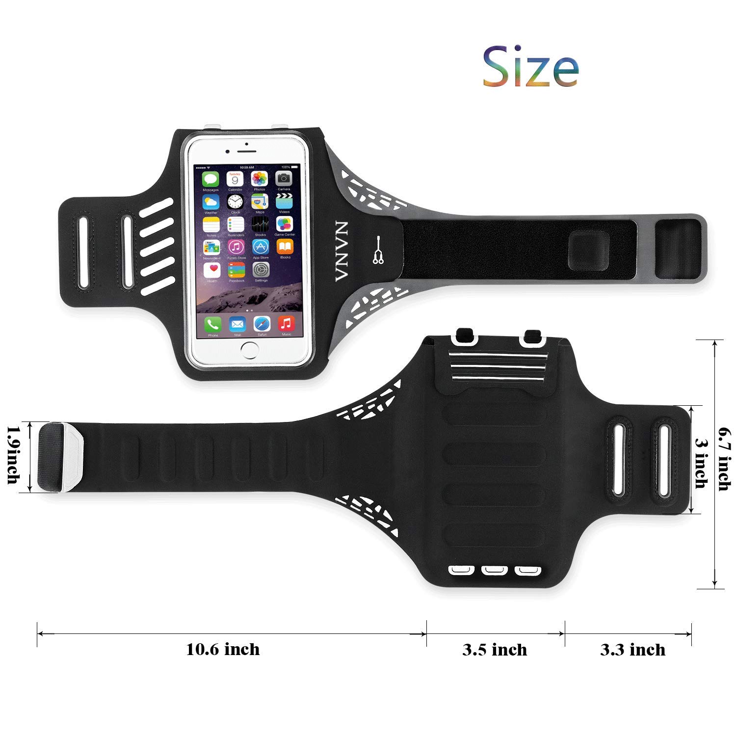VNVN Water Resistant Sports Armband Arm Case Holder Compatible-iPhone11/Pro/Max,Xs/Max/Xr,8/7/6/Plus(Support face ID),Galaxy S20/S10/S9/S8/,Note10/9/8/ Bundle-Adjustable Reflective Velcro Workout Band