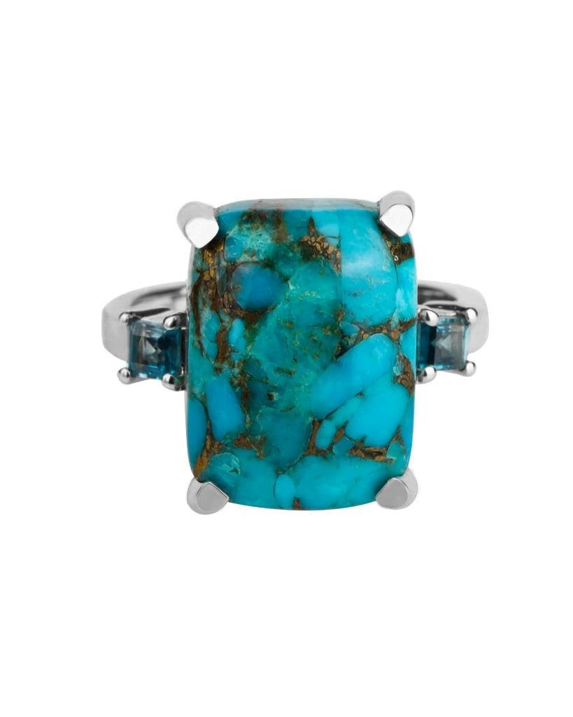YoTreasure 11.18 ct. t.w. Larimar 3 Stone Ring .925 Sterling Silver
