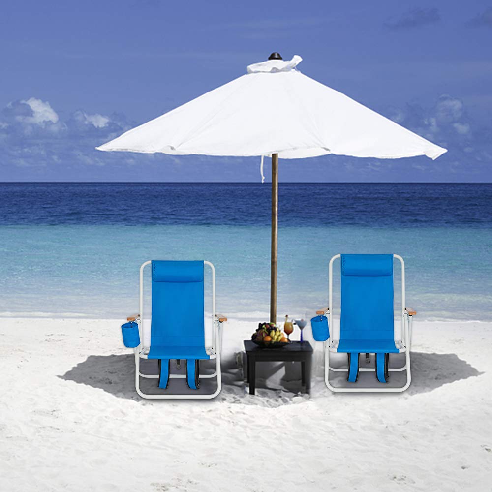 SSLine Portable Backpack Beach Chair Patio Folding Lightweight Camping Chairs Outdoor Garden Park Pool Side Lounge Chair with Cup Holder - 225lbs Load Capacity