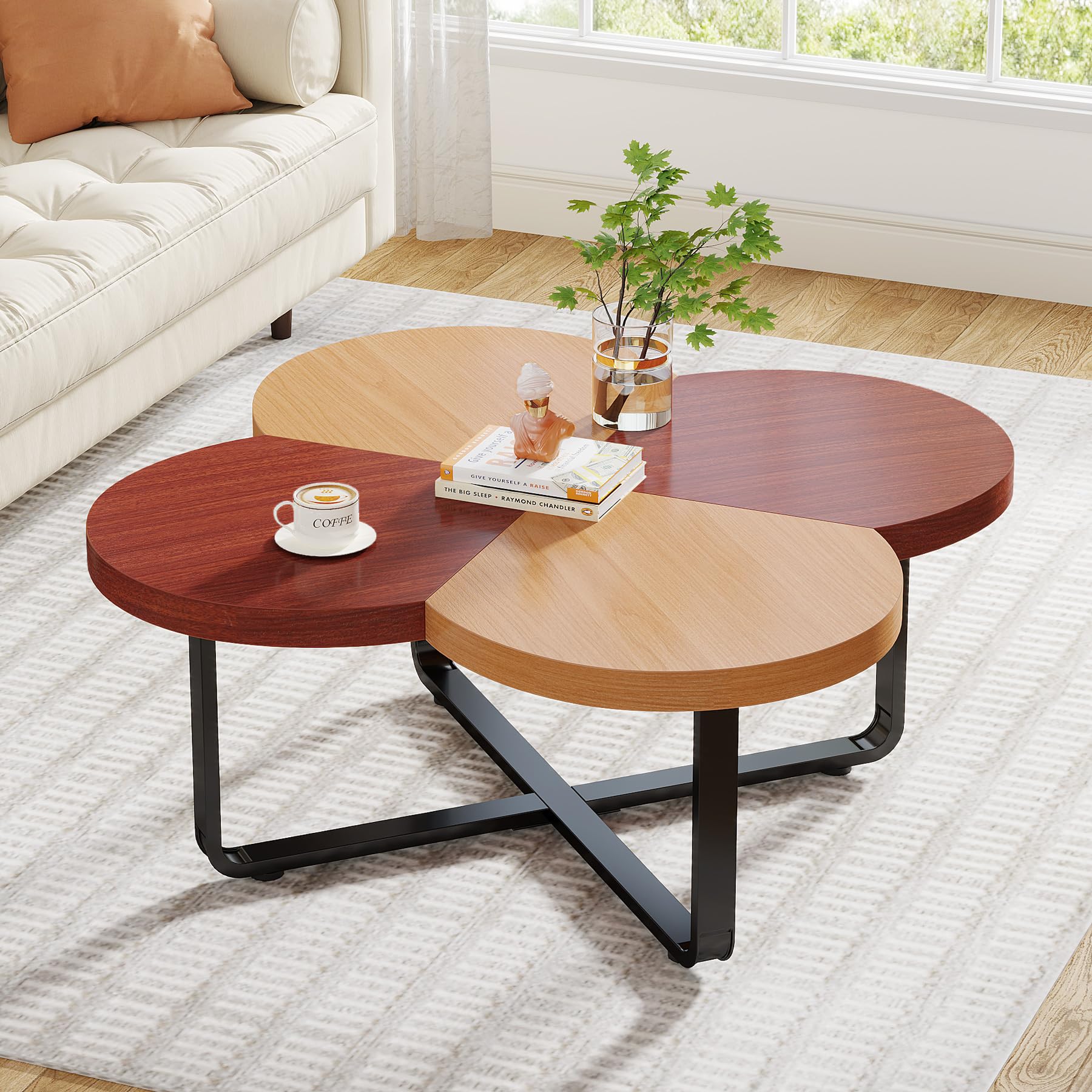 Tribesigns 35-Inch Double-Tone Coffee Table, Vintage Large Center Table for Living Room, Tea, Coffee, Small Spaces, Lucky Clover Shaped