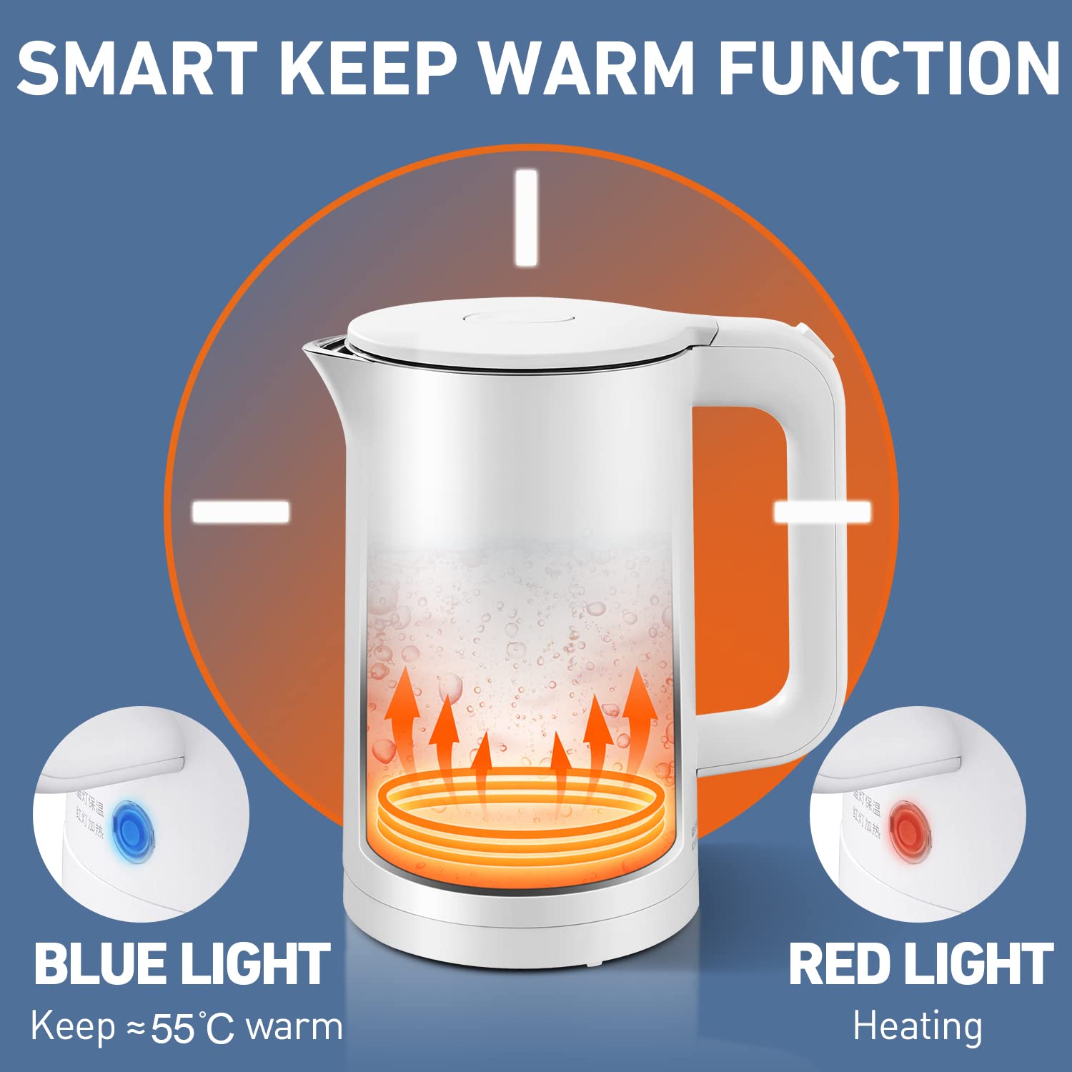 WEKING Home Electric Kettle, 1.5L Double Wall Electric Tea Kettle with Overheating Protection and Auto Shut-Off, 100% Stainless Steel BPA Free Water Heater Kettle with Keep Warm Function