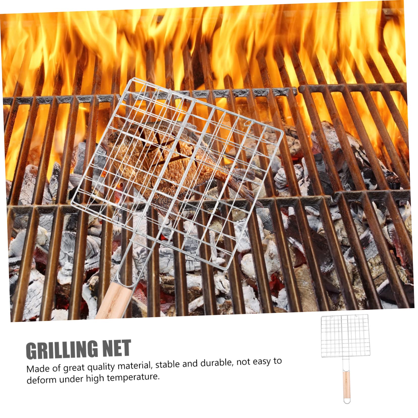 SECFOU 1pc BBQ net Cooking Fish Grill Rack Holder Stainless Steel Grill Grate Cooling Racks Barbeque Grill Grilling Basket Fish Grill Basket Folding Grill Smoker Iron Barbecue Hamburger