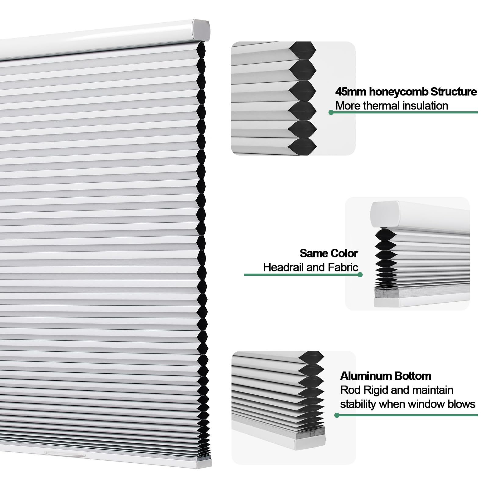 Toanture Custom Cordless Cellular Blinds, Easy to Install Blackout Honeycomb Window Blinds for Shades, Thermal Insulated Honeycomb Blinds for Bedroom, Office(White,Custom Size)