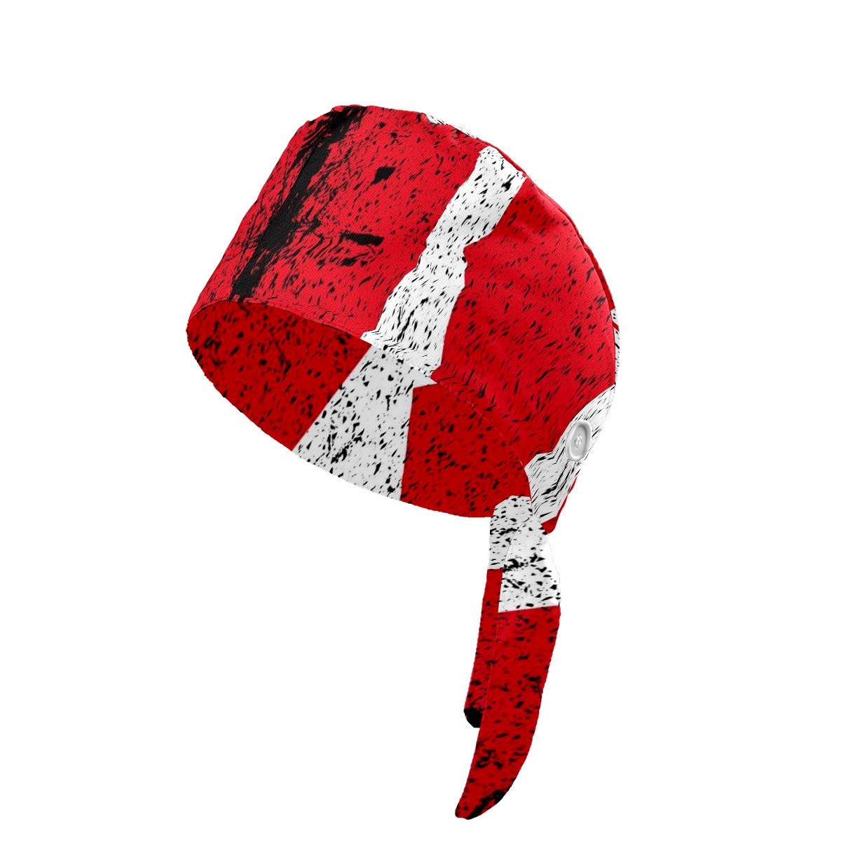 Women's Working Cap with Button and Sweatband, Head Covers Adjustable Tie Back Hat Headwraps Reusable Caps 3D Printed for Men Canada Grunge Flag Maple Leaf Red White Black