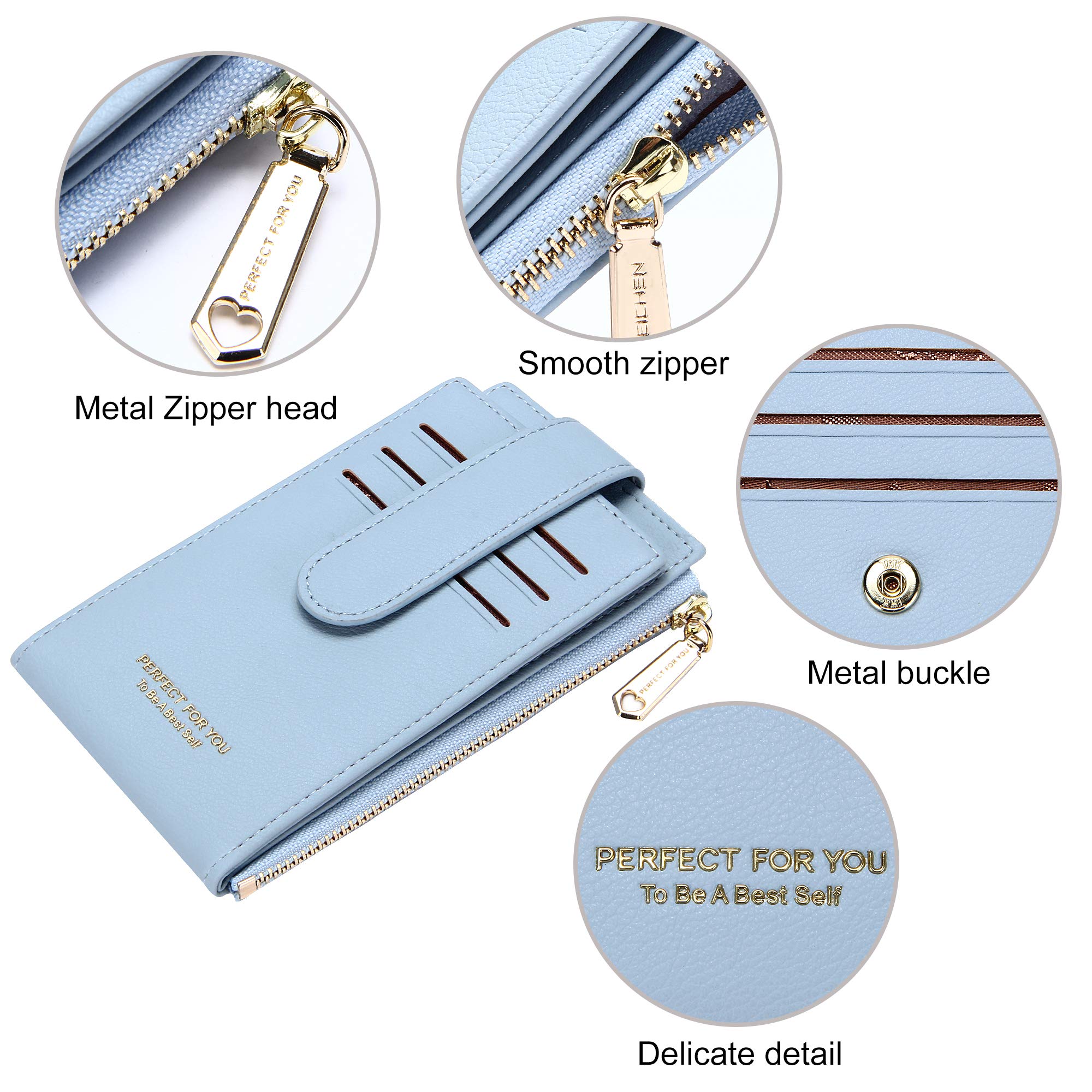 ZRTARY Slim Card Holder Wallets for Women RFID Bifold Card Case Money Organizer with Zipper Pocket