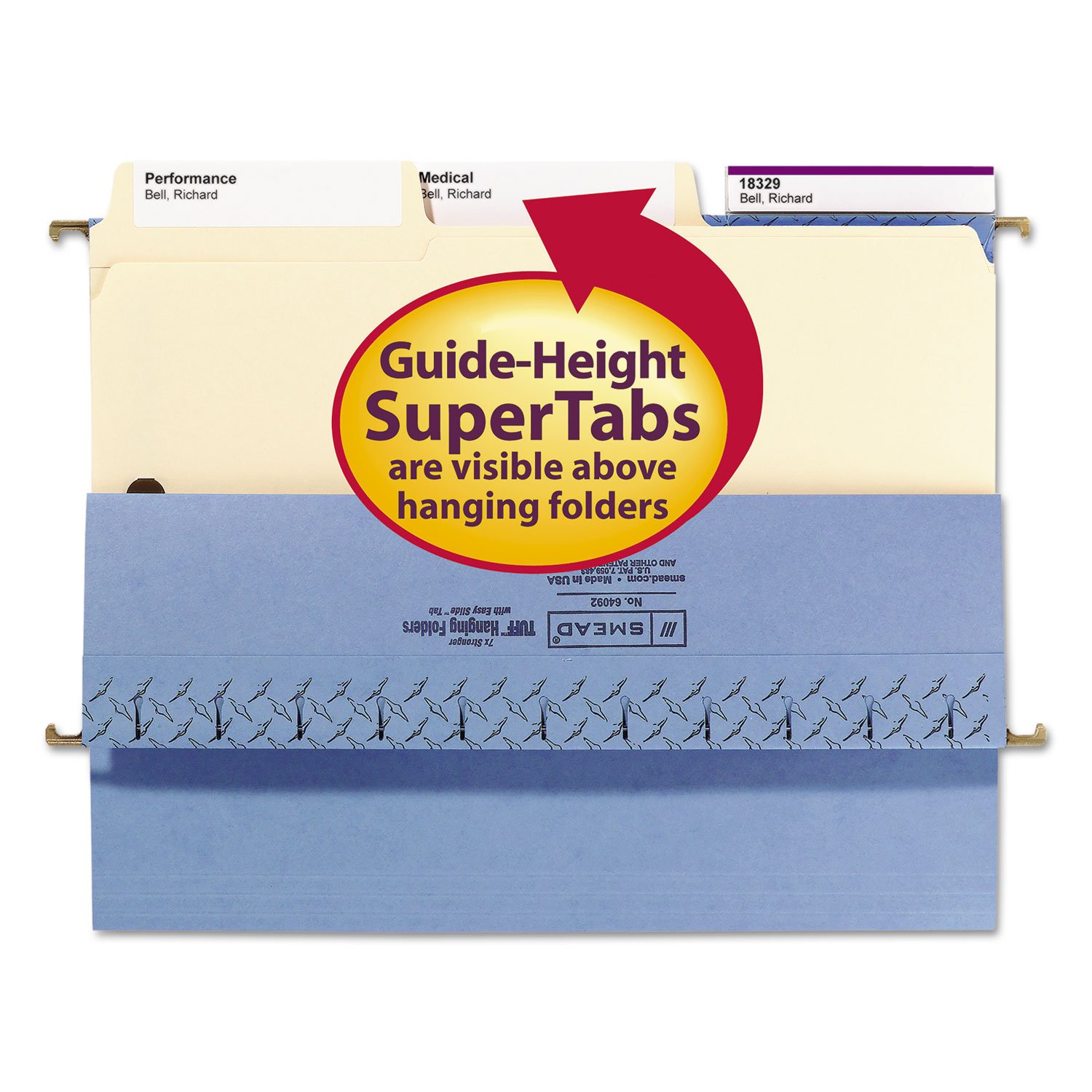 Smead SuperTabĀ® Fastener File Folder, 2 Fasteners, Oversized Reinforced 1/3- Cut Tab, Guide Height, Letter Size, Manila, 50 Each per Box (14535)
