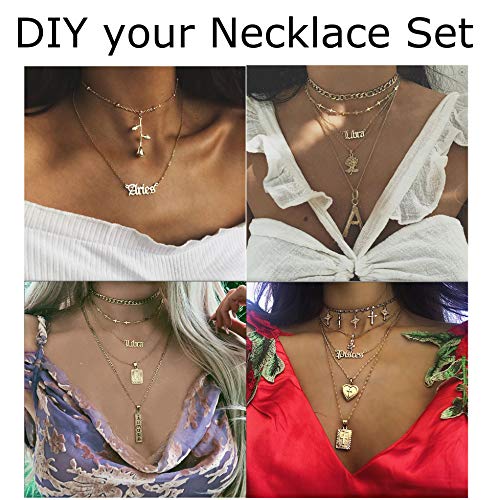 Zealmer Old English Letter Pisces Necklace for Women Golden