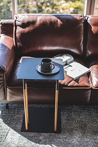 YAMAZAKI Home Metal and Wood Sliding Sofa C End Coffee Tray Laptop Desk, Modern Bedside Or Living Room Small Accent Table | Steel, One Size, Black