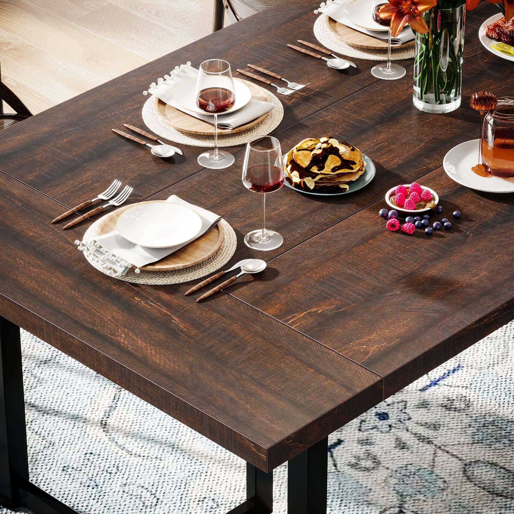 Tribesigns Dining Table for 6, Rectangular Dining Table with Strong Metal Frame, 63-inch Industrial Wood Kitchen Table for Dining Room, Home Furniture (Rustic Brown & Black)