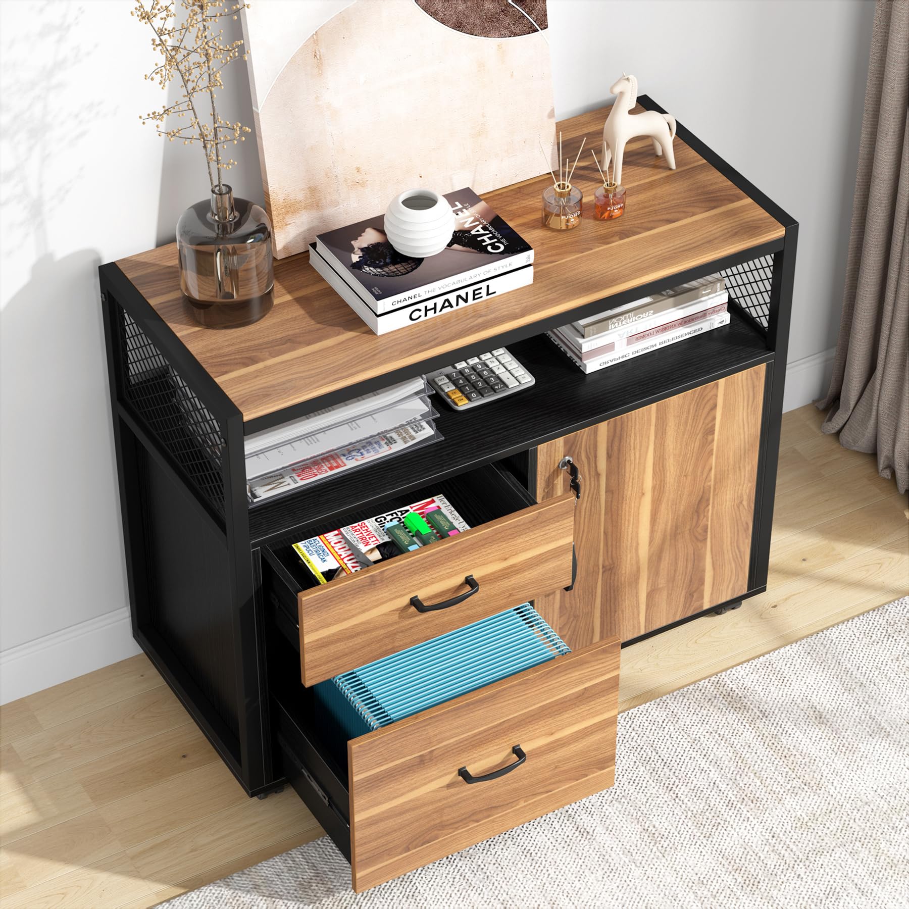 Tribesigns Office Desk with Drawers,63 inches L Shaped Computer Desk with Storage Shelves and Mobile File Cabinet, Executive Desk for Home Office Furniture Sets
