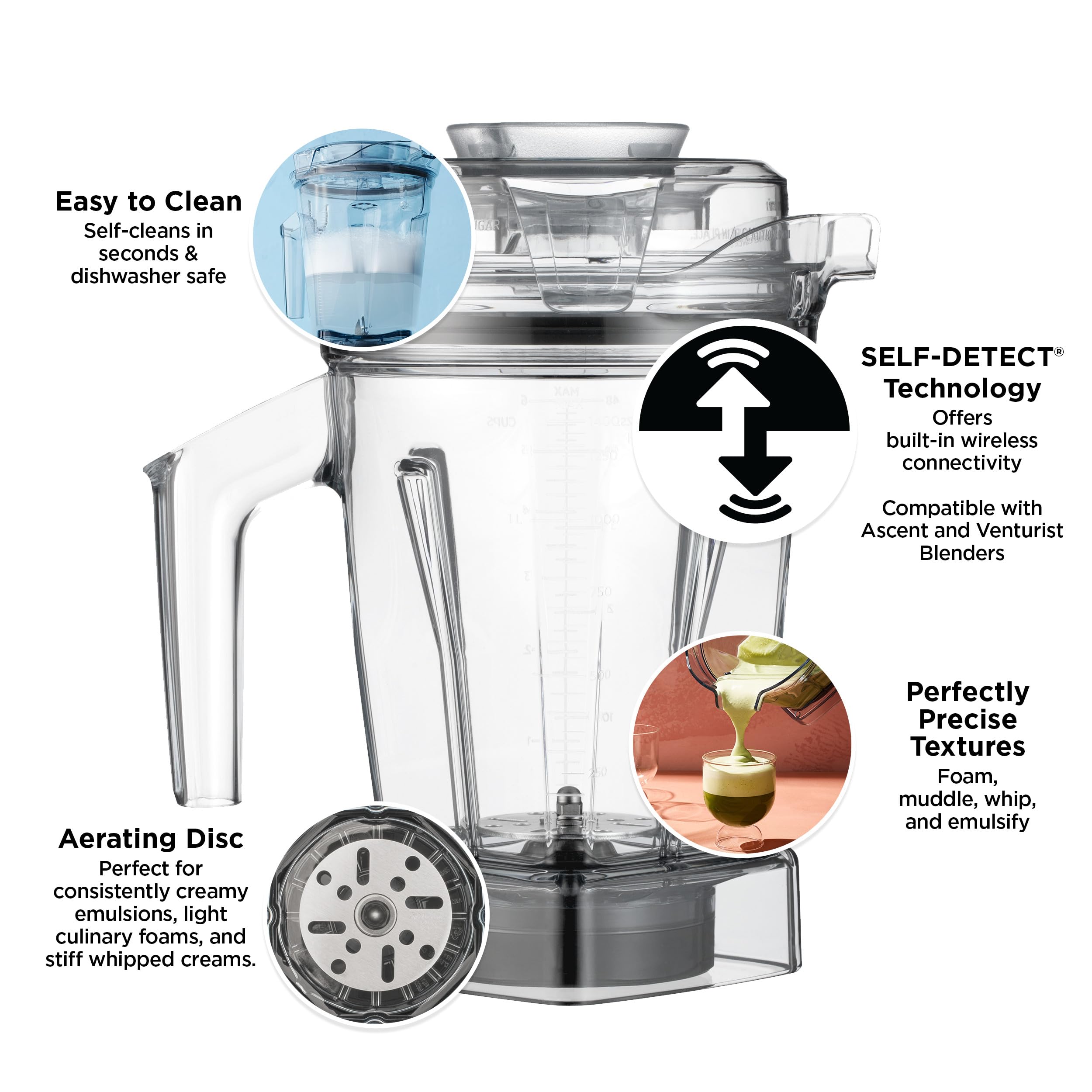 Vitamix Aer Disc Container, 48 oz, BPA-Free, Dishwasher-Safe, Compatible with All Full-Size Vitamix Blenders