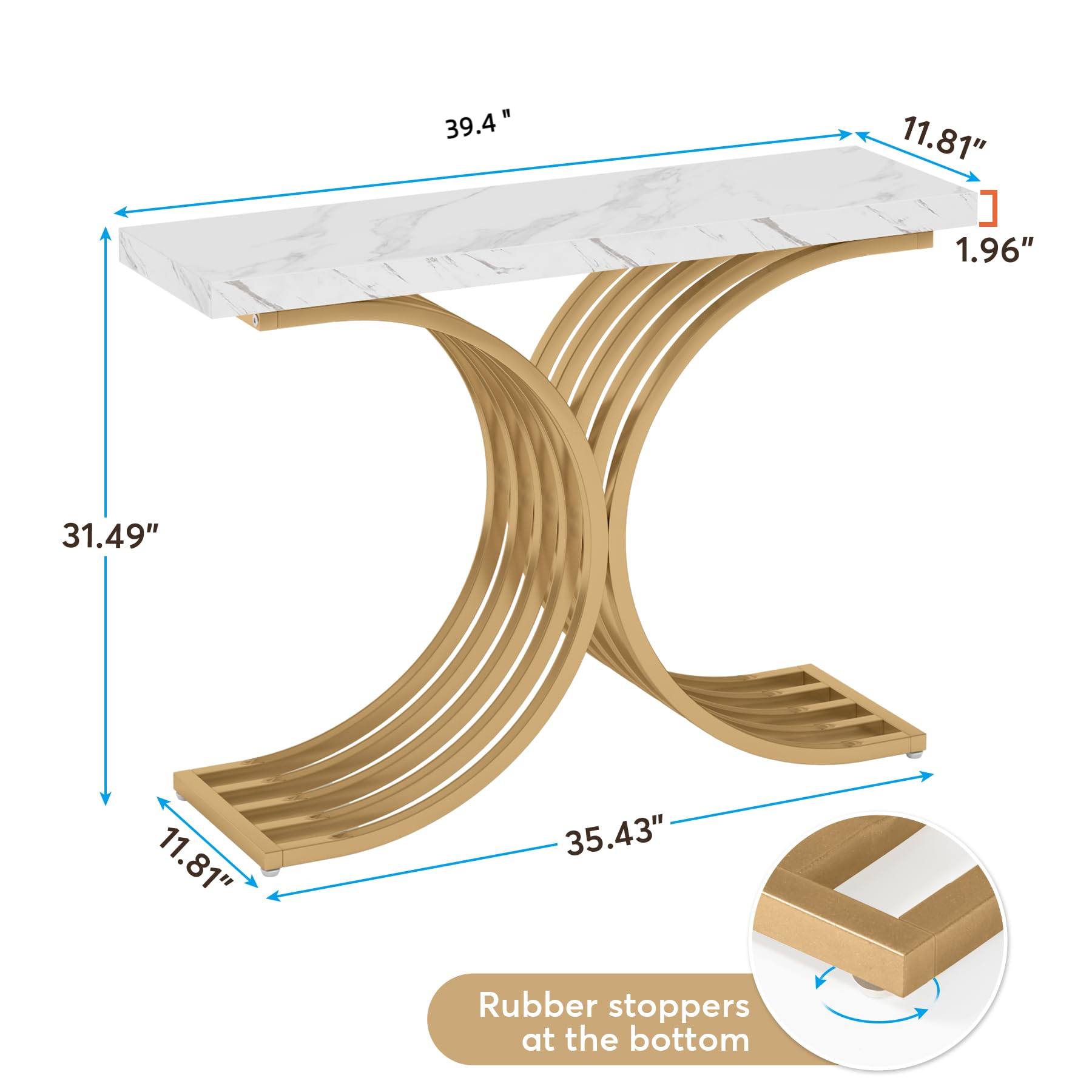 Tribesigns Entryway Console Table with Gold Metal Base, 39-inch Modern Foyer Entry Tables, Narrow Sofa Accent Table with White Faux Marble Top for Entrance, Hallway, Living Room