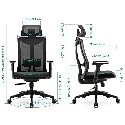 SIHOO Ergonomic Office Chair with Adjustable Lumbar Support and Armrests,Breathable Mesh Back and Padded Seat Desk Chair, Computer Chair for Work (Black)