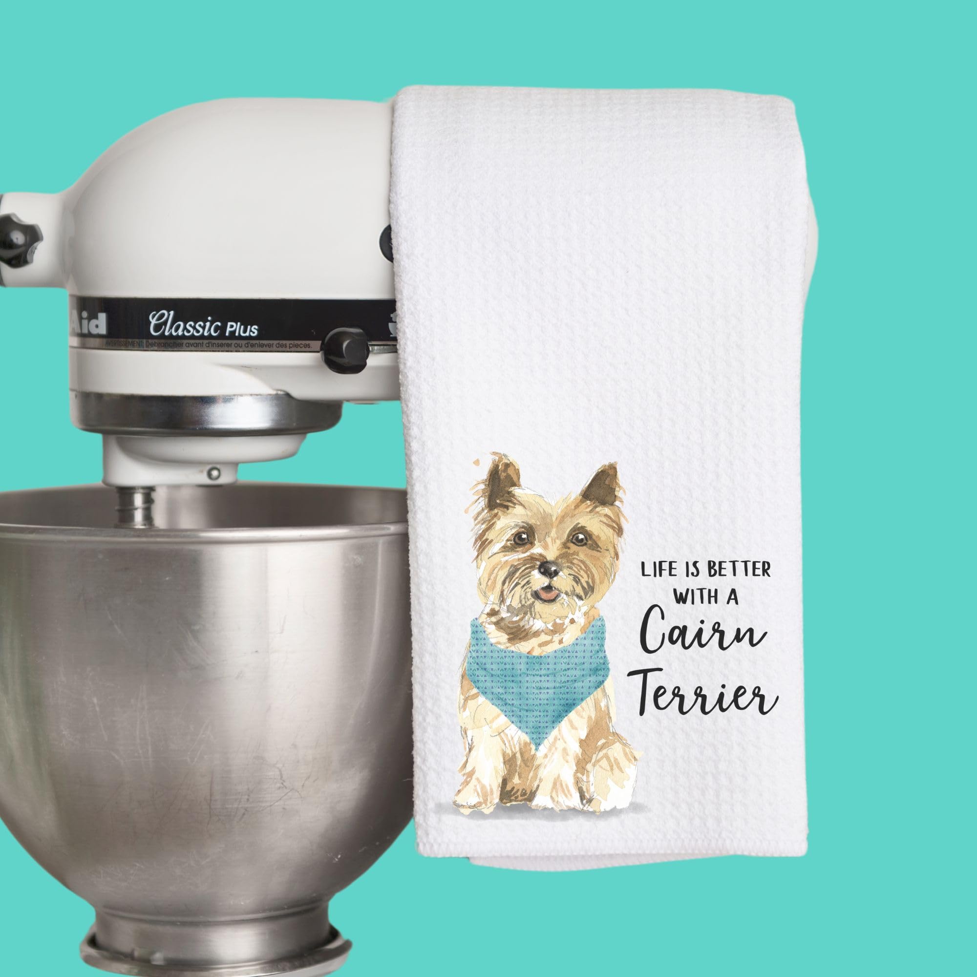 Watercolor Life is Better with a Cairn Terrier Microfiber Kitchen Tea Bar Towel Gift for Animal Dog Lover