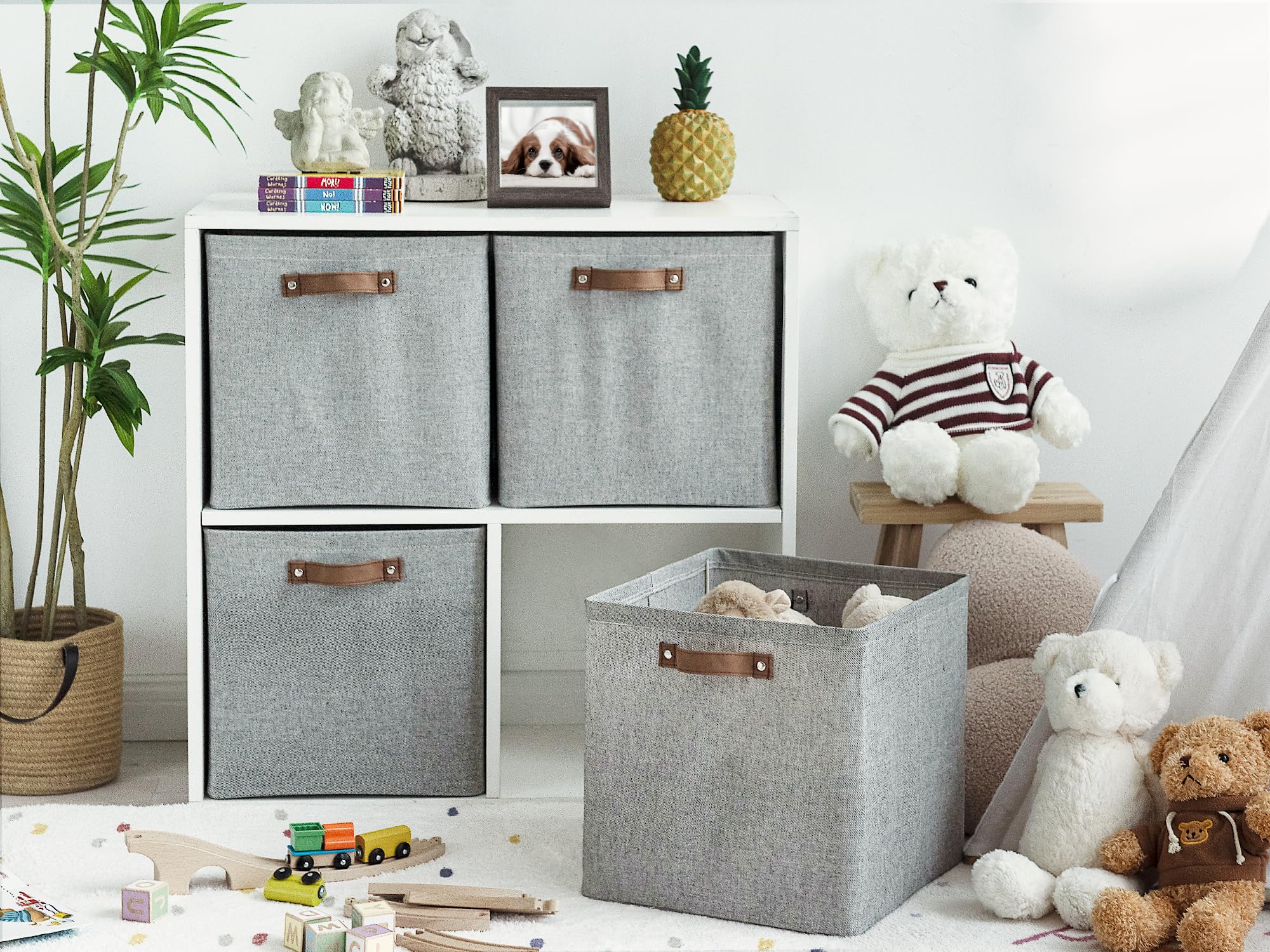 StorageWorks 45L Extra Large Fabric Storage Bins and Storage Box with PU Handles