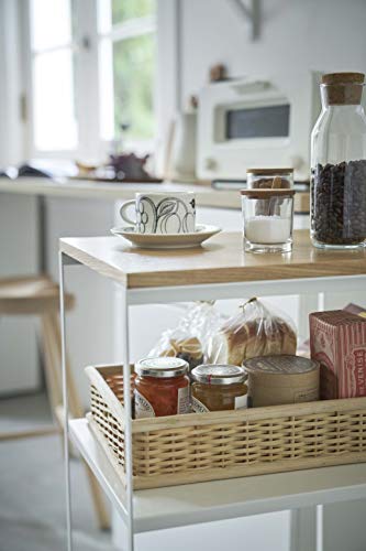 YAMAZAKI Island Home Kitchen Tiered Storage Rack/Utility Tabletop | Steel + Wood | Rolling Carts, One Size, White