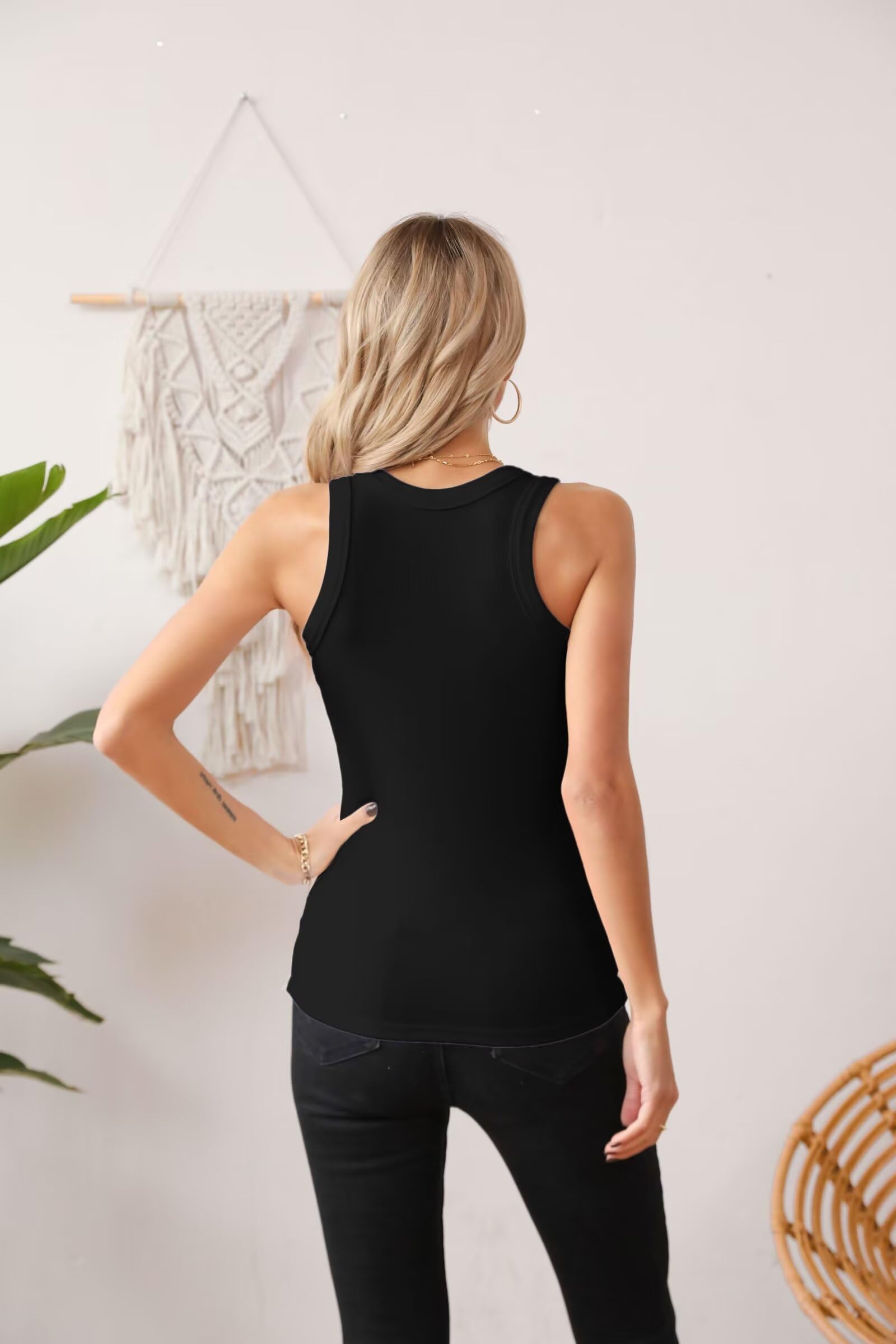 VICHYIE Summer Sleeveless Tank Tops Cami Basic Top for Women Shirt Ribbed Racerback Blouses Black M