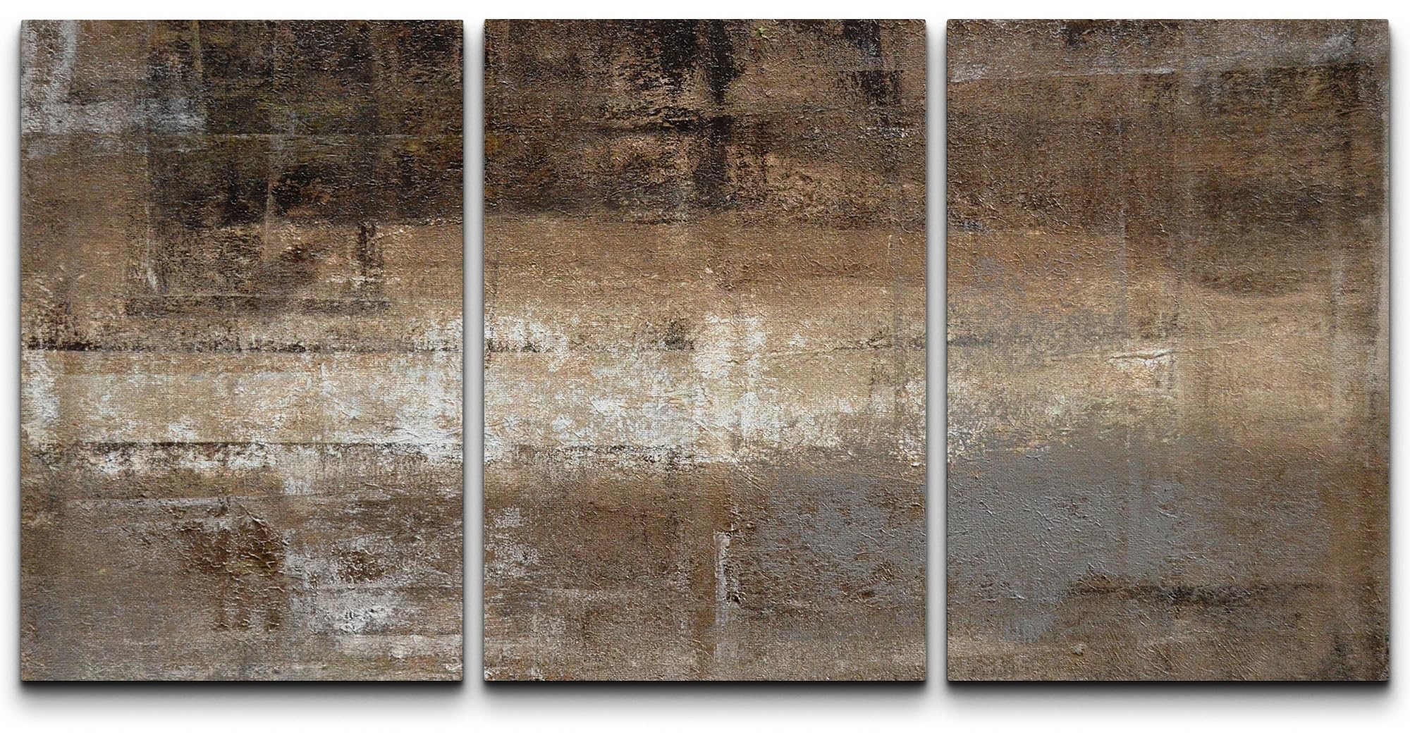 wall26 Canvas Print Wall Art Set Bown & White Faded Grunge Color Field Abstract Shapes Illustrations Modern Art Chic Colorful Multicolor Ultra for Living Room, Bedroom, Office - 16"x24"x3