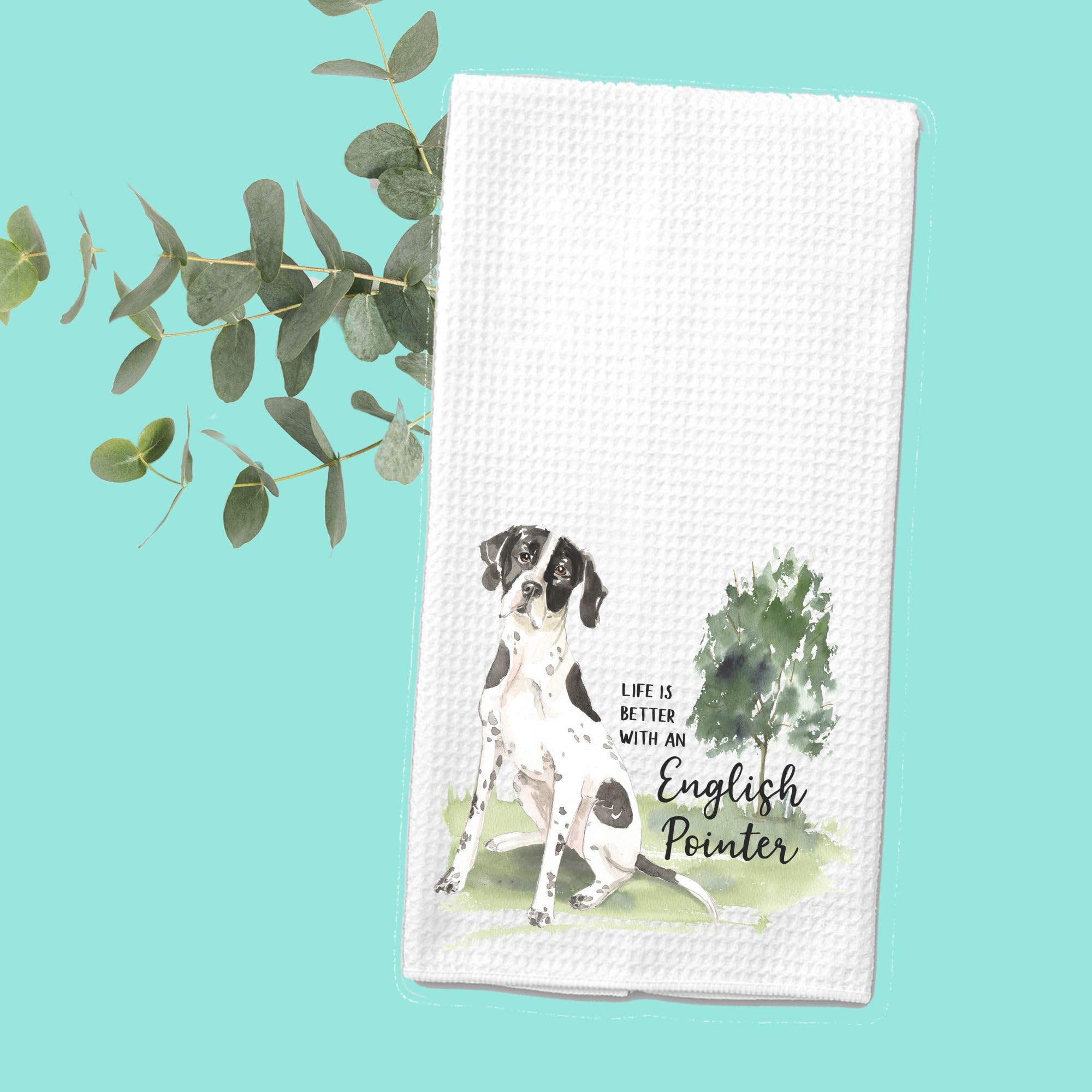 Watercolor Life is Better with an English Pointer Microfiber Kitchen Tea Bar Towel Gift for Animal Dog Lover
